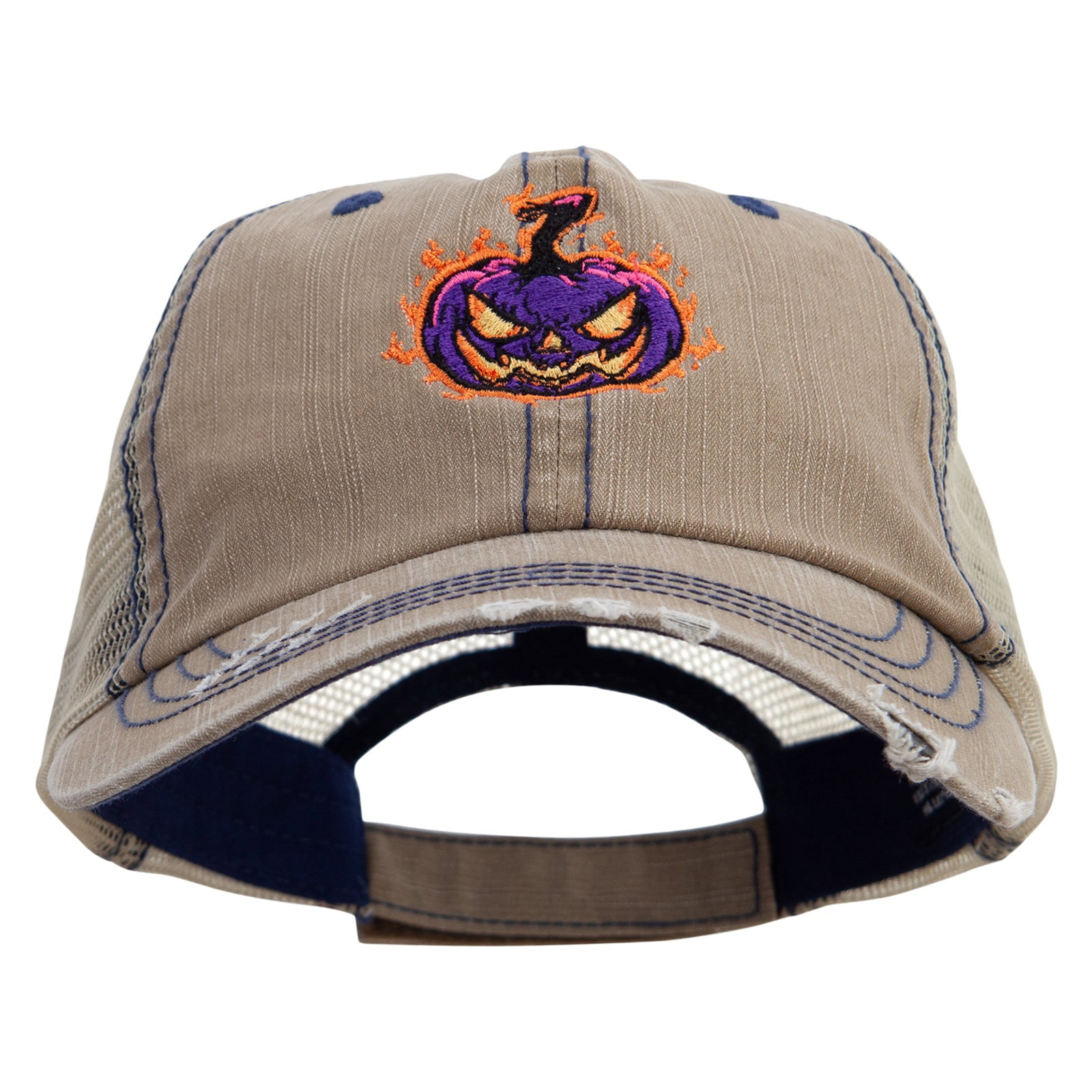 Halloween Pumpkin Flame Embroidered Low Profile Special Cotton Mesh Cap ...