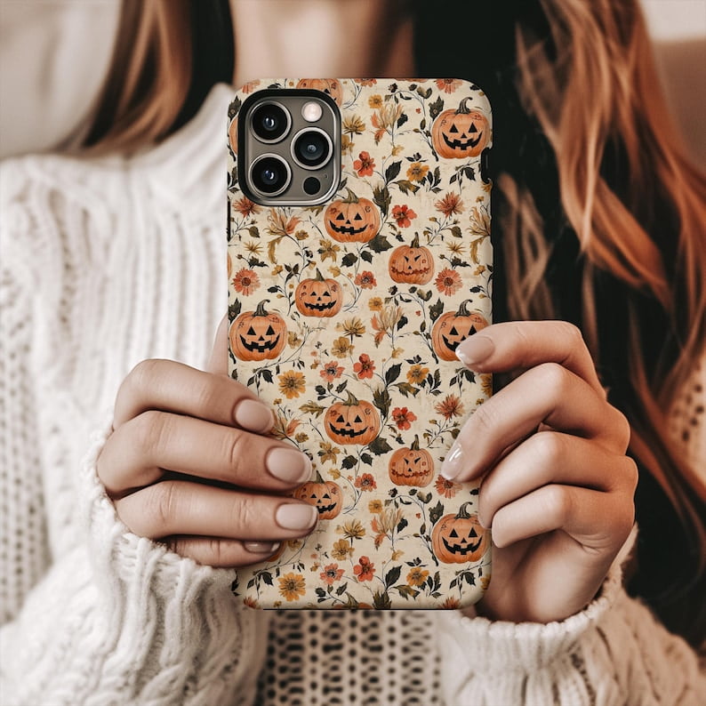 Halloween Pumpkin Floral Phone Case – Fall Aesthetic Protective Cover, Autumn Gift Ideas for Her ...