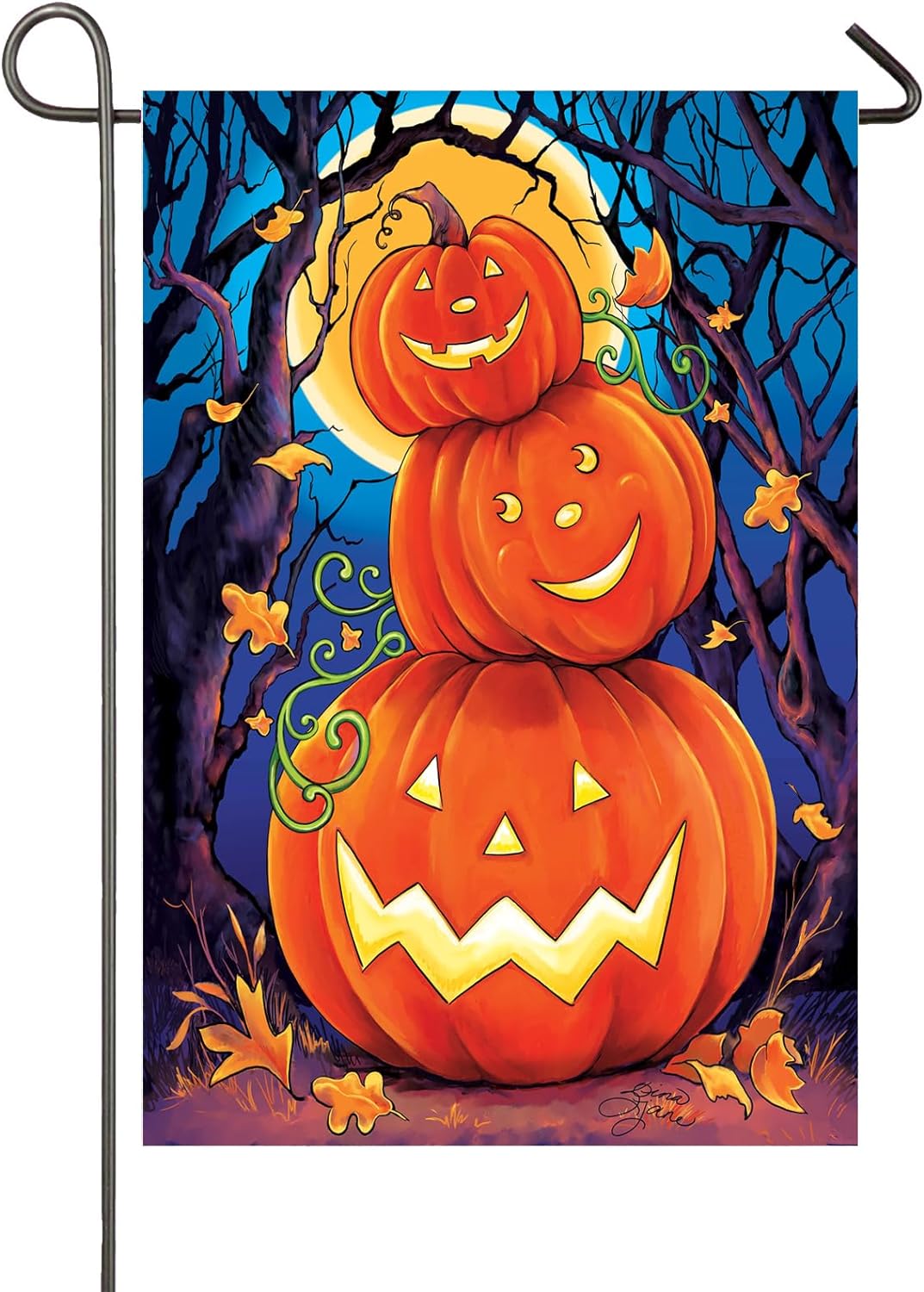 Halloween Pumpkin Garden Flag Double Sided Full Moon Pumpkin Stack ...