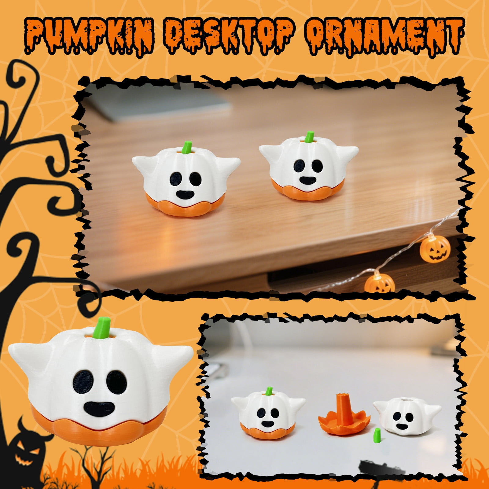 Halloween Pumpkin Ghost Figurine,3D Printing Funny Spooky Ghost with ...