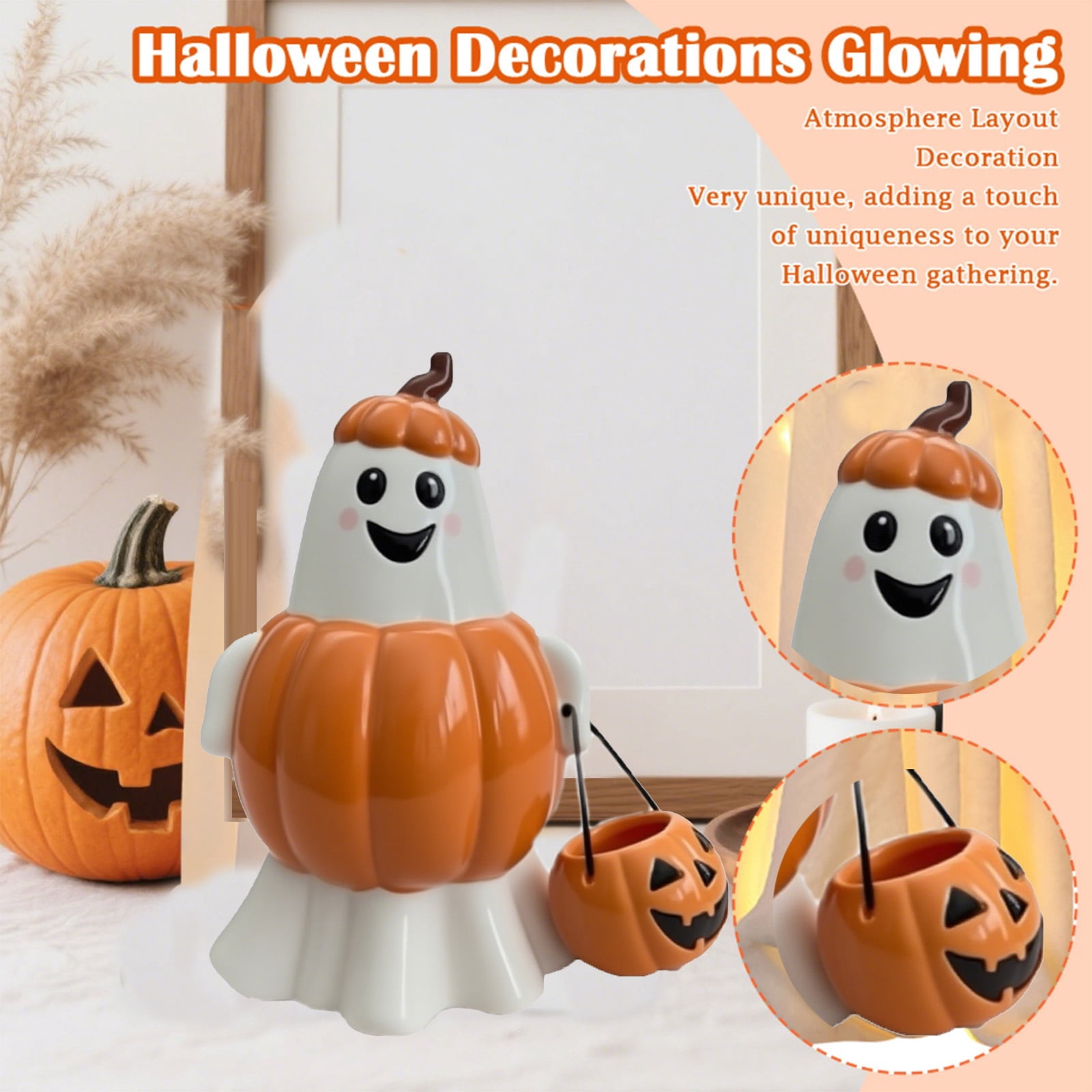 Halloween Pumpkin Ghost Girl Figurine Decorations, Resin Ghost Statue ...