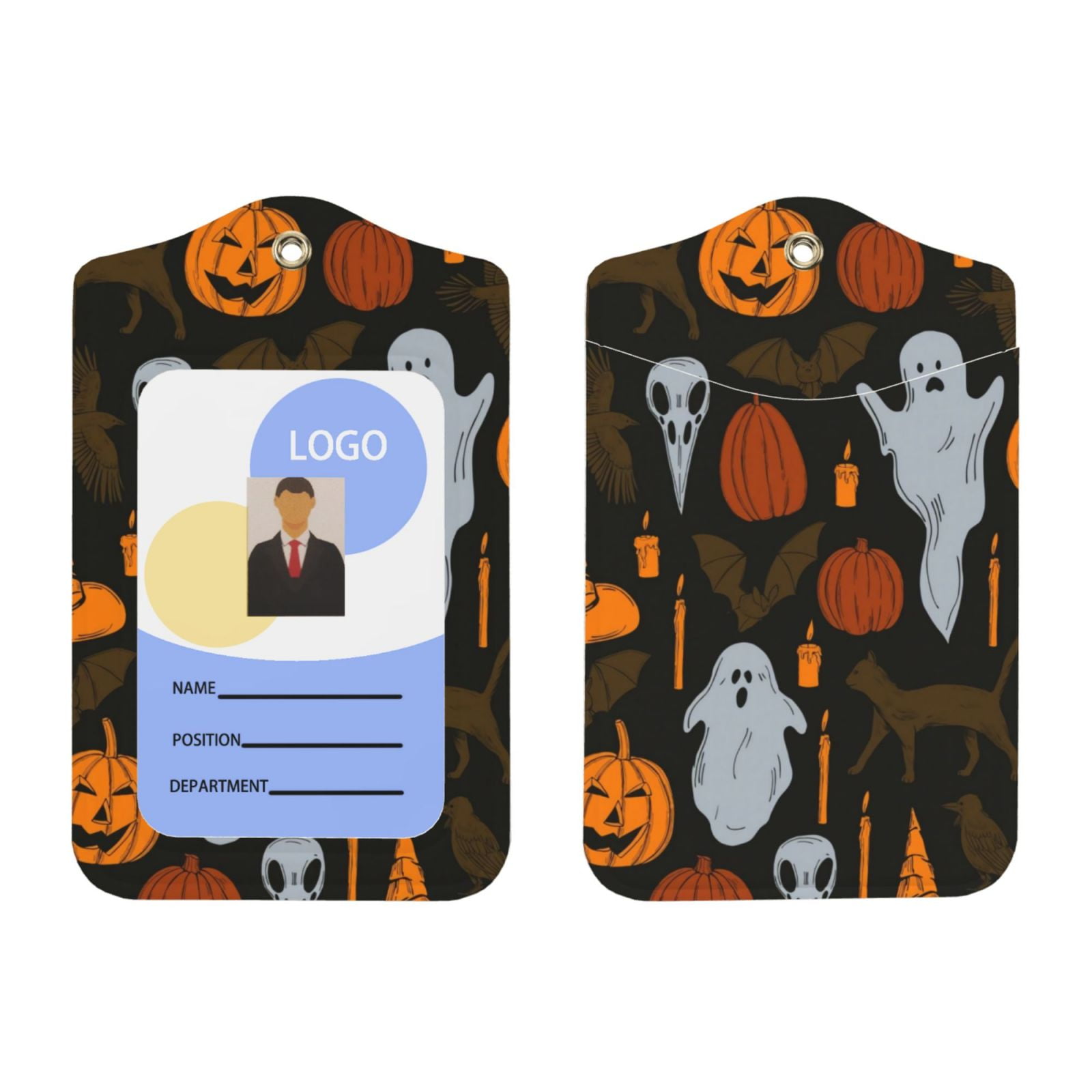 Halloween Pumpkin Ghost Id Card Badge Leather Holder Case Protector For ...