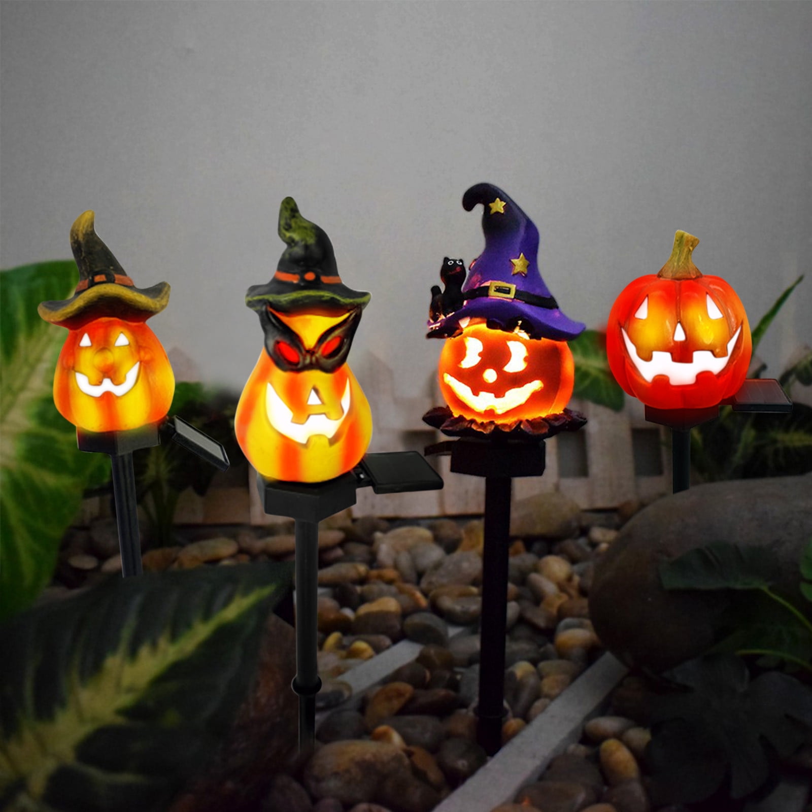 Halloween Pumpkin Ghost Pathway Solar LightsLantern Stake Lights for Outdoor Halloween ...