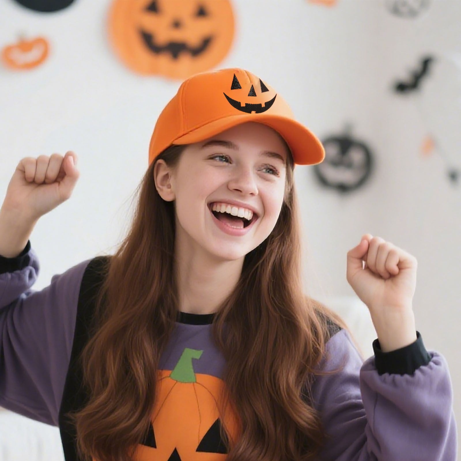 Halloween Pumpkin Hat, 2025 Unisex Sun Protection Curved Brim Cap ...