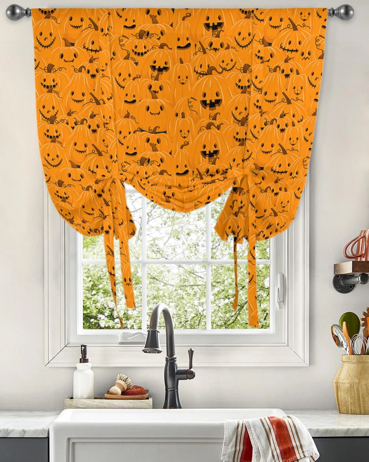 Halloween Pumpkin Horror Hand Drawn Window Curtain for Living Room ...