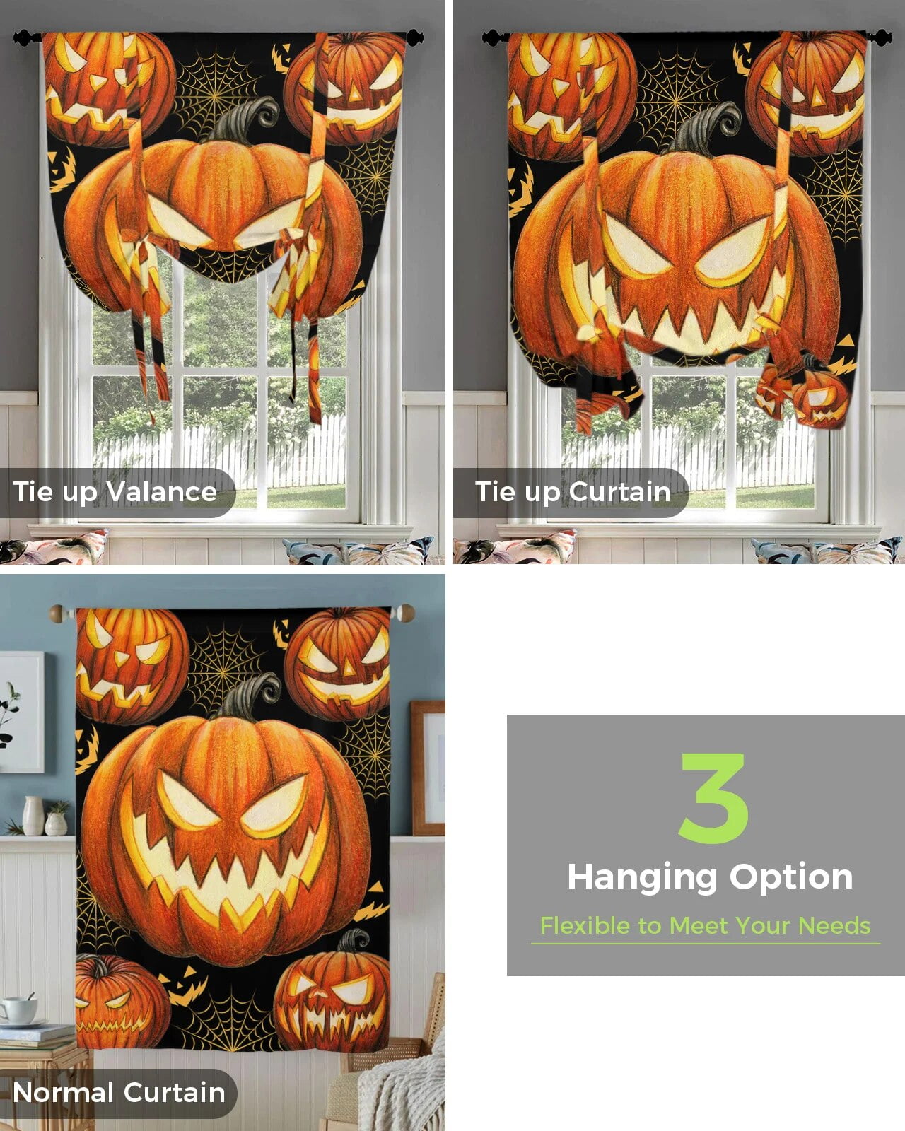 Halloween Pumpkin Horror Window Curtain for Living Room Home Decor ...