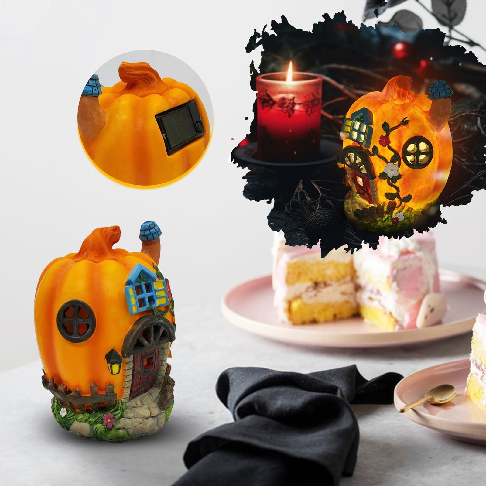 Halloween Pumpkin House Figurine Decor, Battery Operated LED Lighting ...
