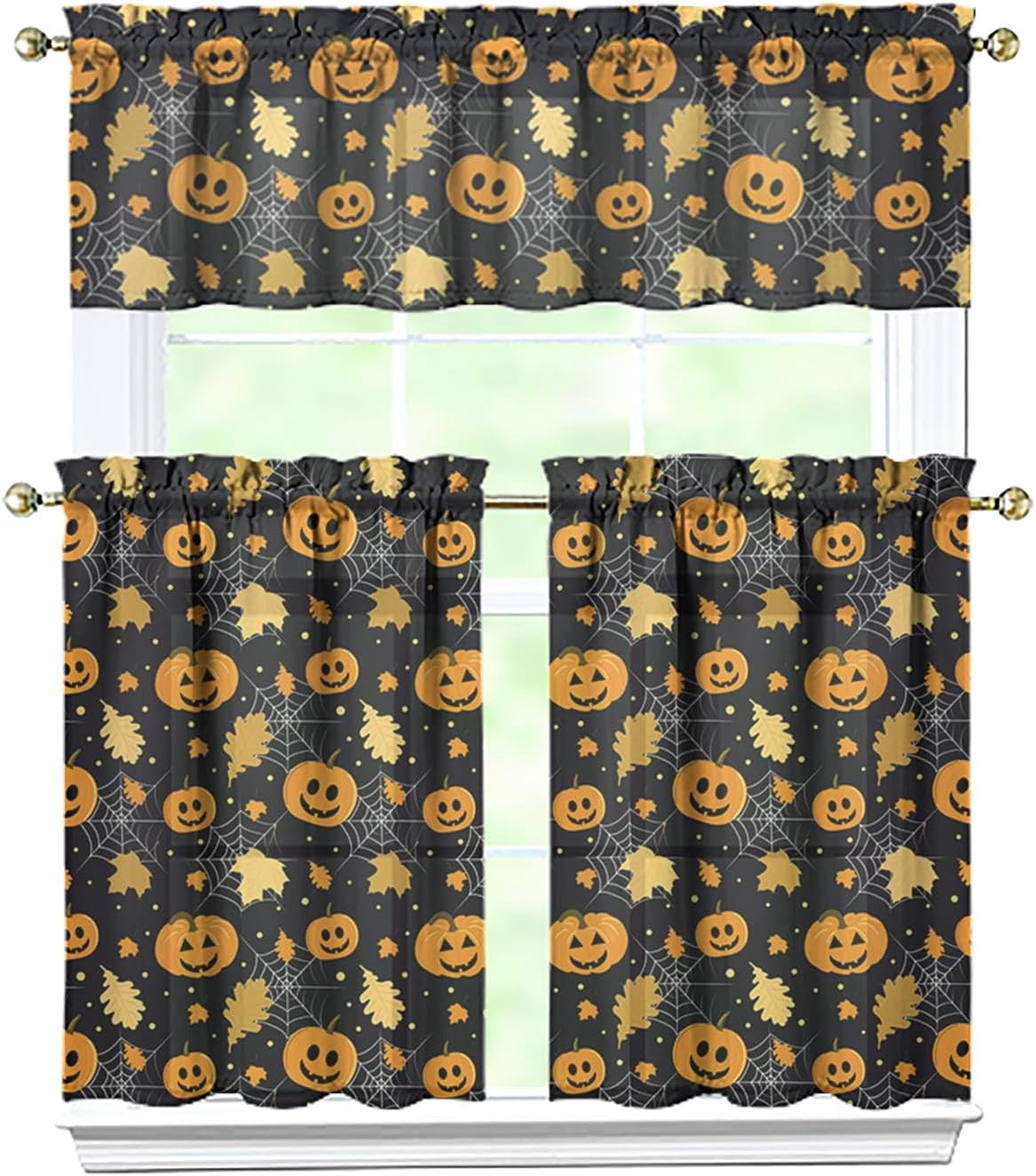 Halloween Pumpkin Kitchen Curtains Valances and Tiers Set for Windows ...