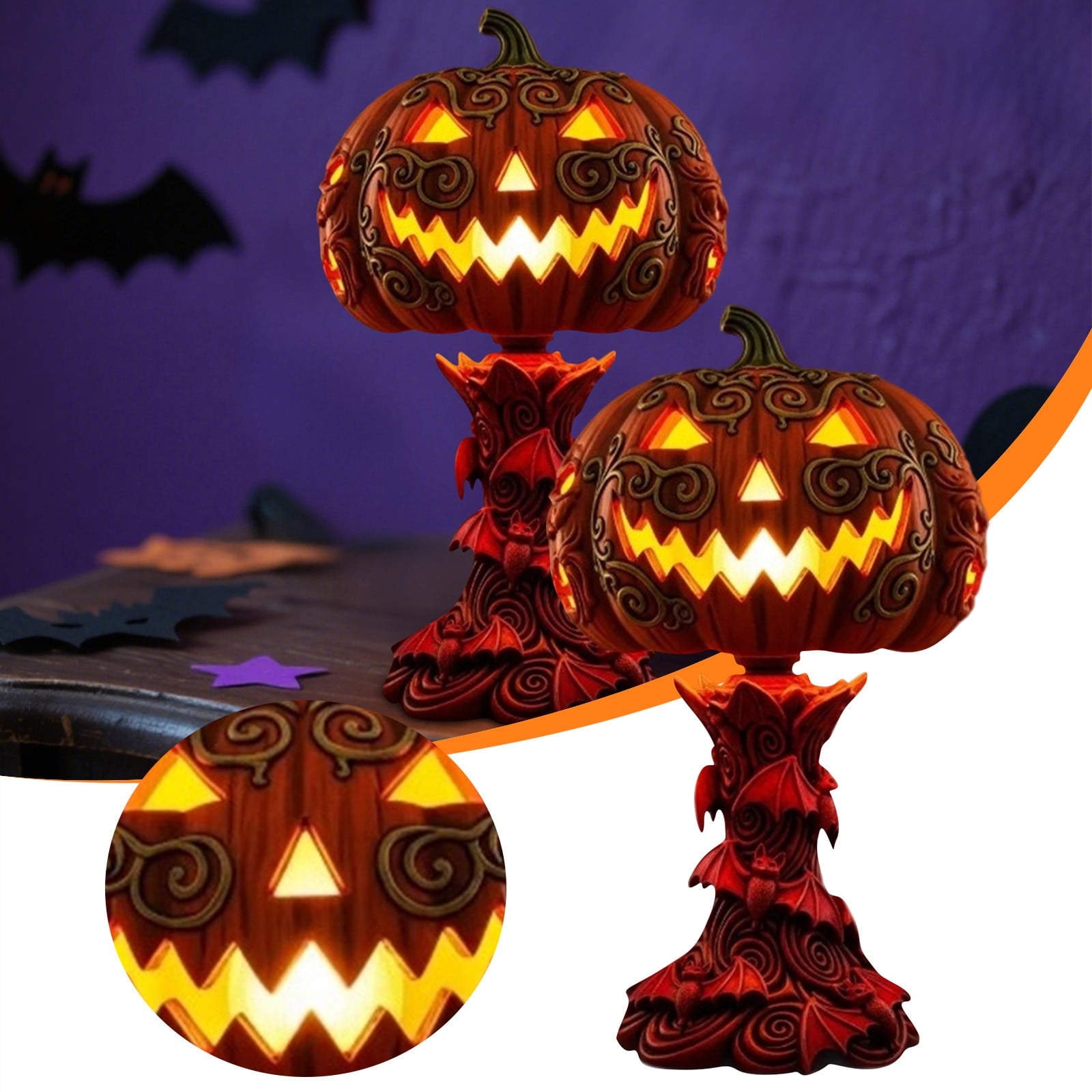 Halloween Pumpkin Lamp - LED Jack-o'-Lantern Light with Spooky Glow - Battery-Operated Halloween ...