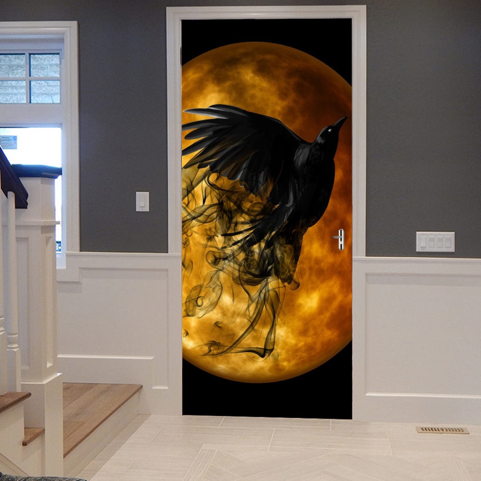 Halloween Pumpkin Lantern Door Stickers Horror Night Door Mural Sticker ...