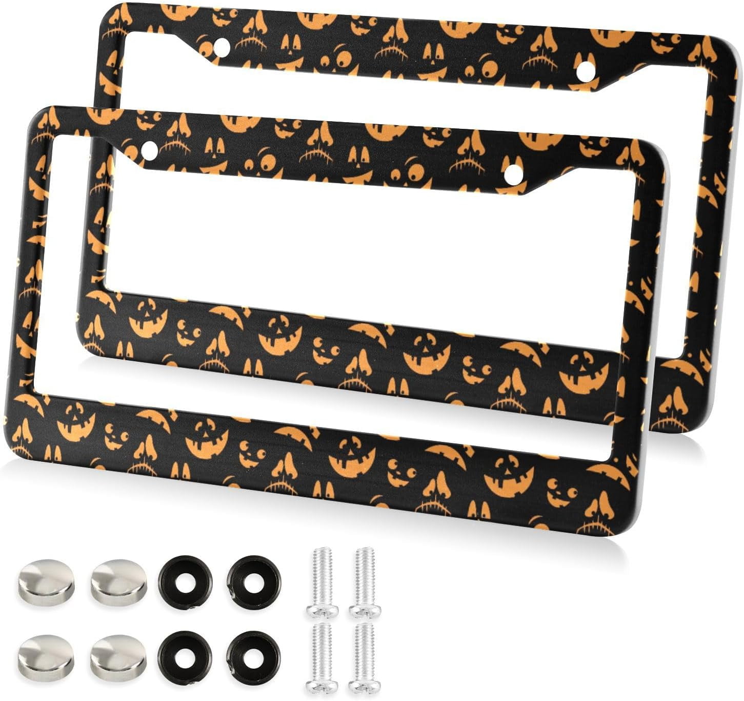 Halloween Pumpkin License Plate Frame - 2 Pack Universal Stainless ...
