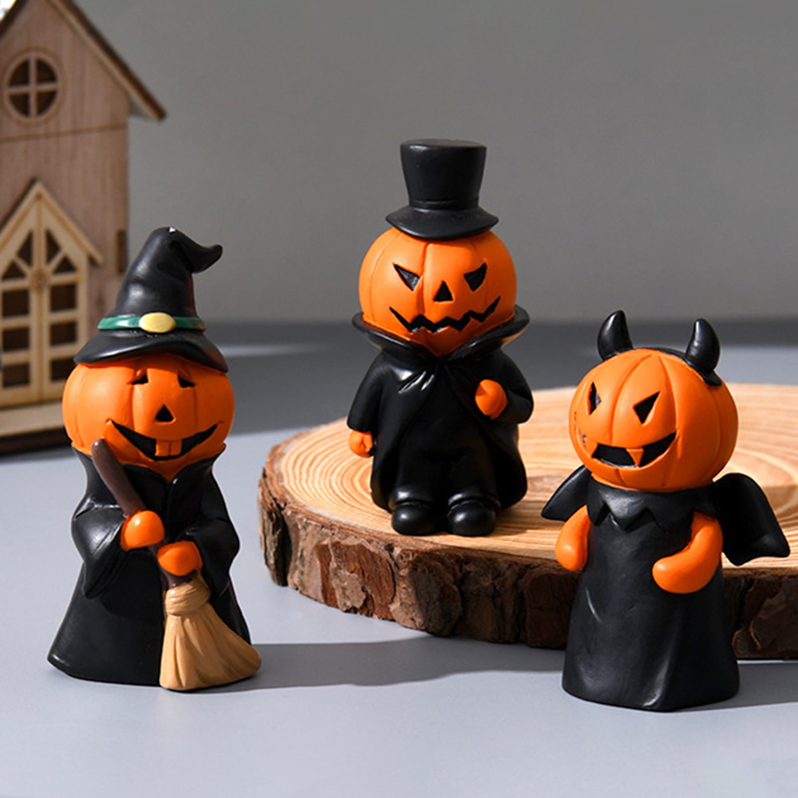 Halloween Pumpkin Man Figurine Resin Demon Witch Top Hat Pumpkin Statue ...
