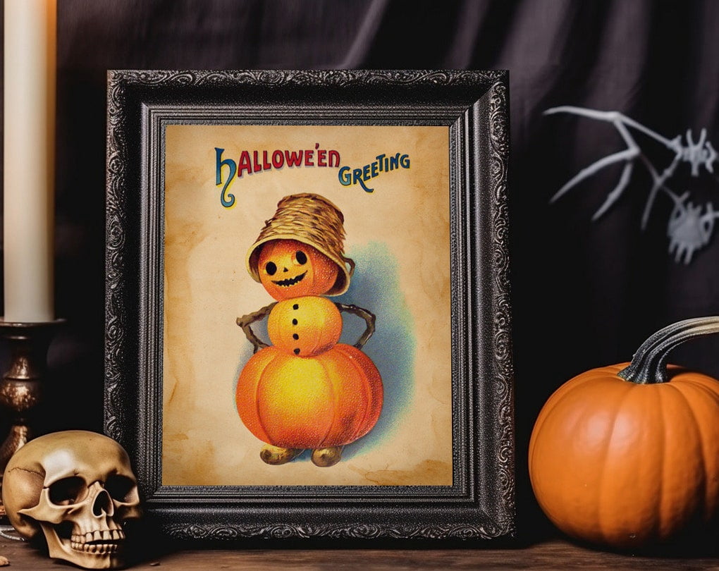 Halloween Pumpkin Man Halloween Greetings Art Print, Pumpkin Snowman ...
