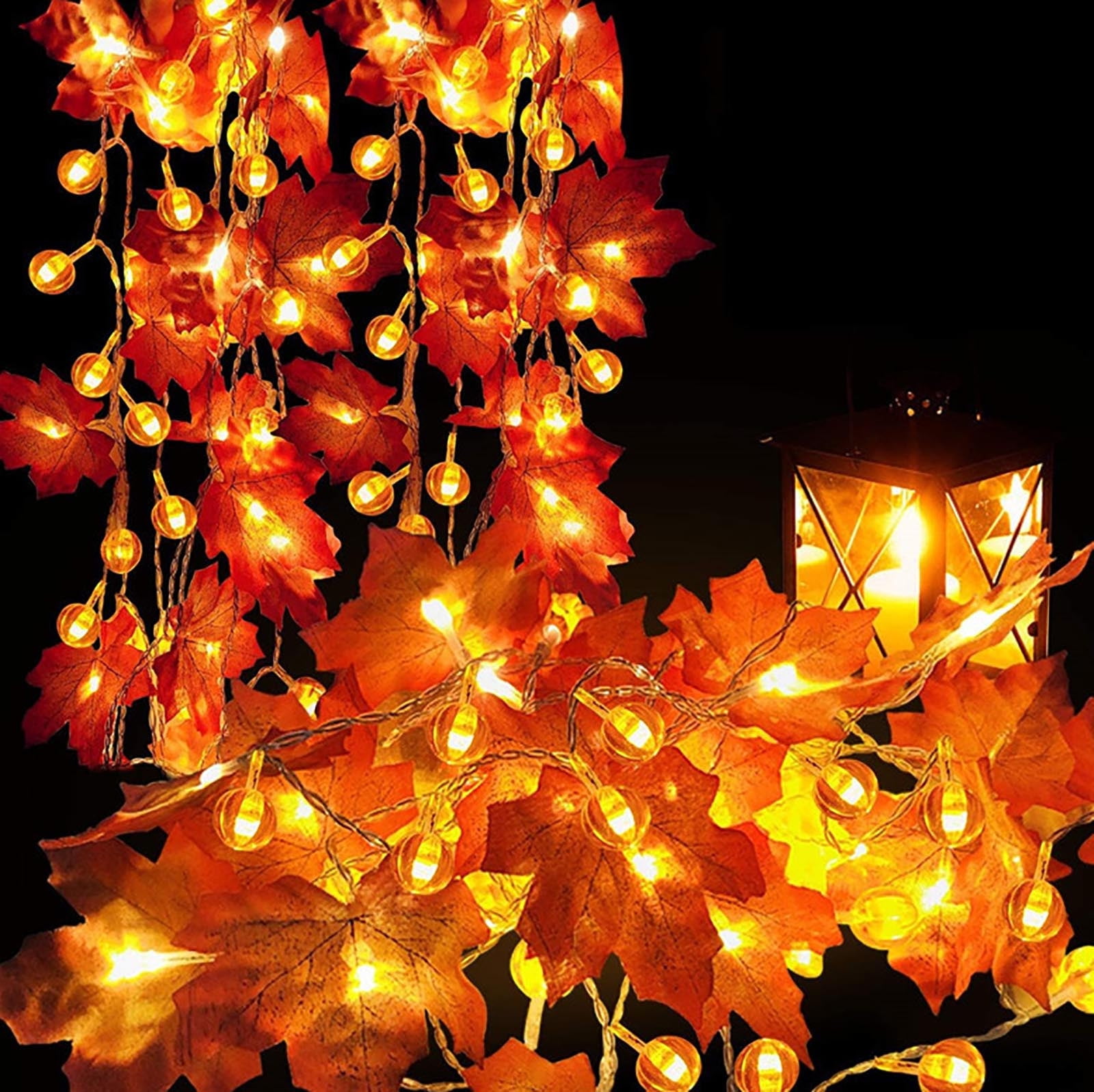 Halloween Pumpkin Maple Leaf ,20ft LED String Lights ,50 LED Battery ...