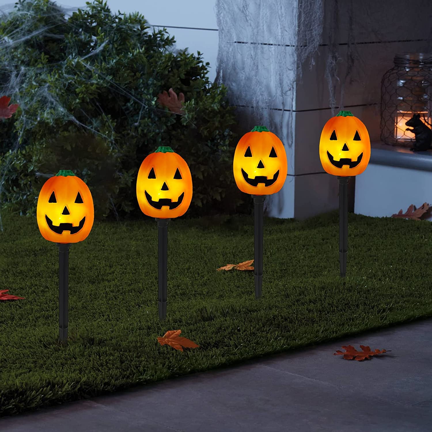 Halloween Pumpkin Pathway Lights Outdoor, Set of 4 Pre-lit Jack-O ...