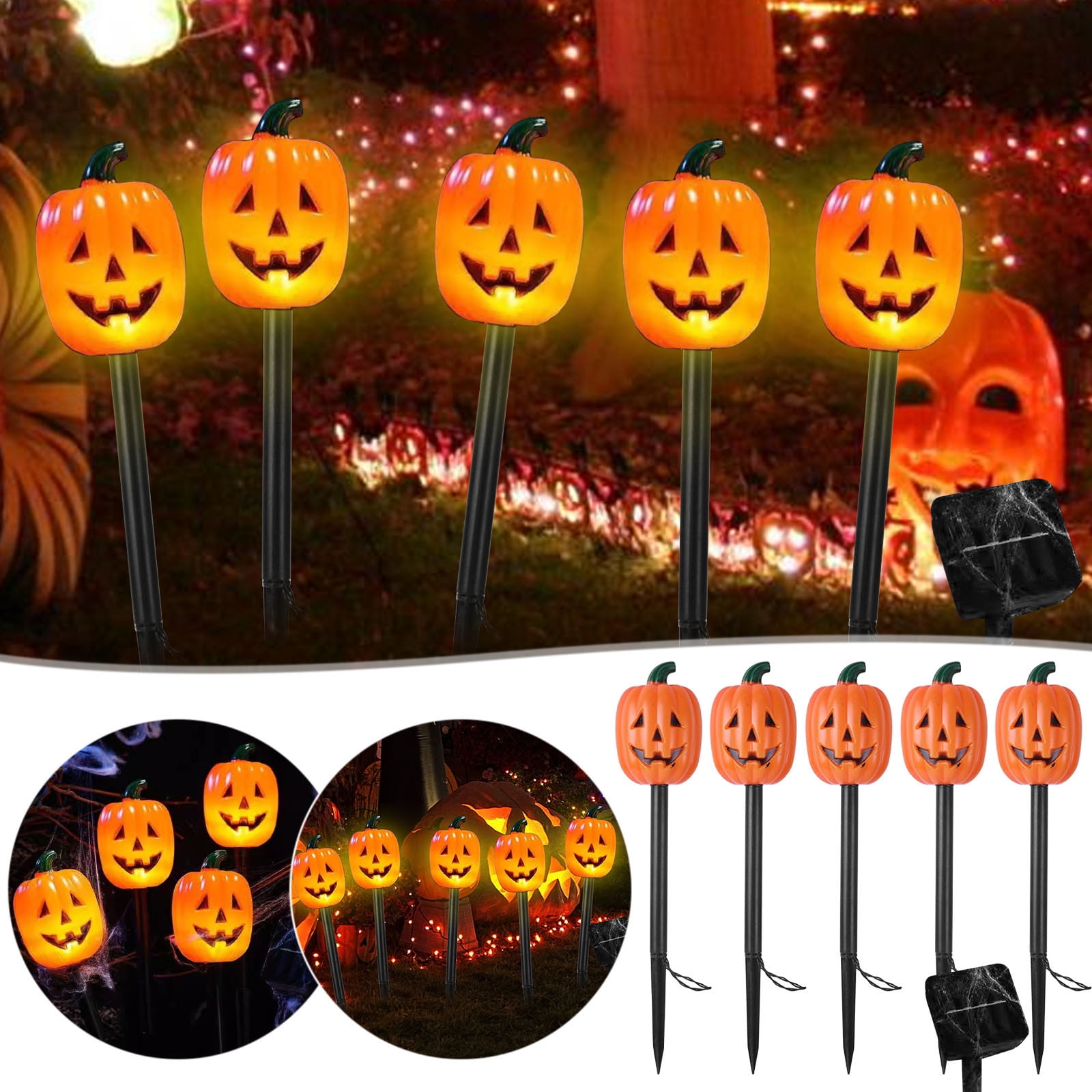 Halloween Pumpkin Pathway Markers Lights Solar Powered Pathway String ...