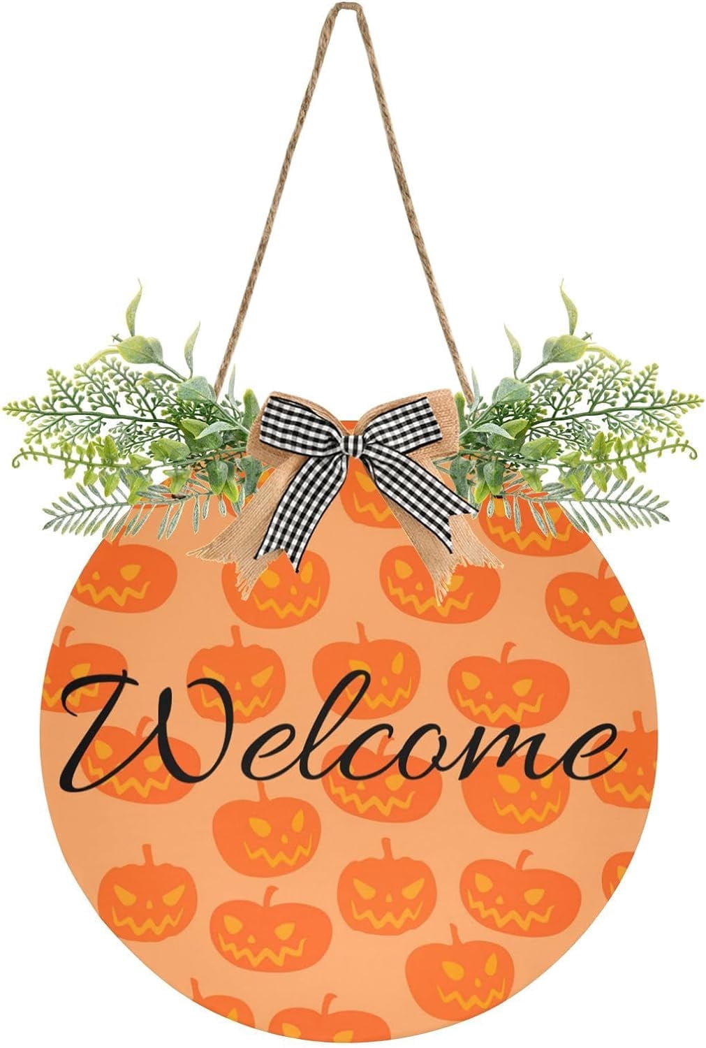 Halloween Pumpkin Pattern Welcome Sign Front Door Round Wall Door Sign ...