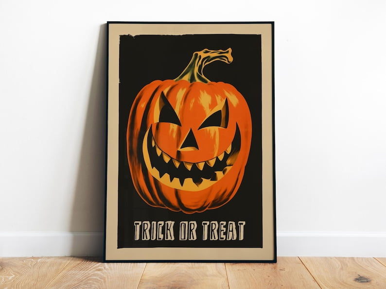 Halloween Pumpkin Print Retro Art, Fall Wall Decor Printable, Trick or ...