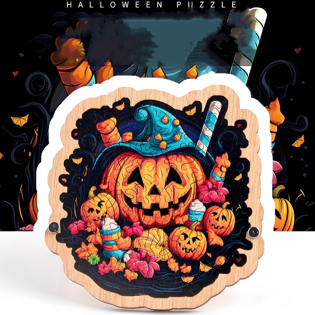 Halloween Pumpkin Puzzle,Wooden Jigsaw Puzzles for Adults,Unique Shape ...