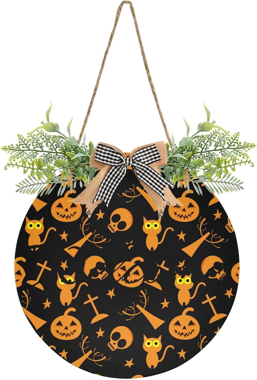 Halloween Pumpkin and Skull Welcome Sign Front Door Round Wall Door ...