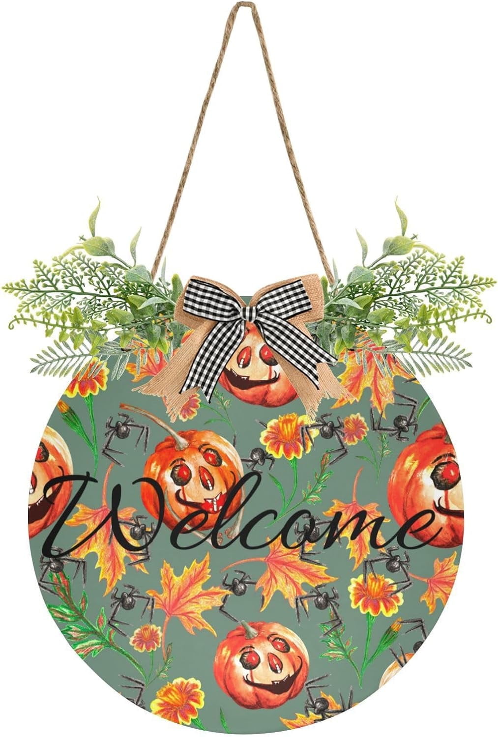 Halloween Pumpkin and Spider Welcome Sign Front Door Round Wall Door ...
