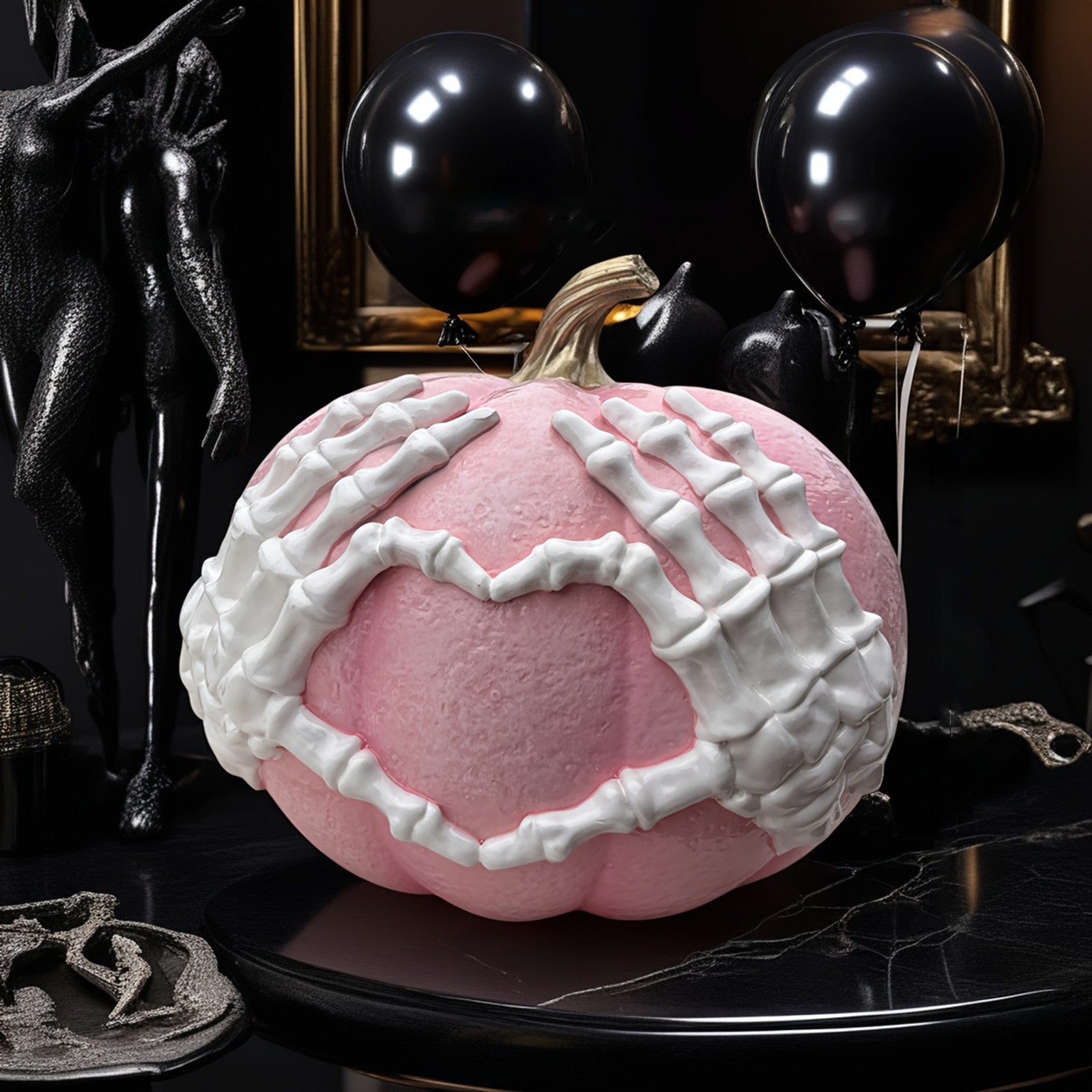 Halloween Pumpkin Statue - Gothic Skeleton Hand Resin Decor for Home ...