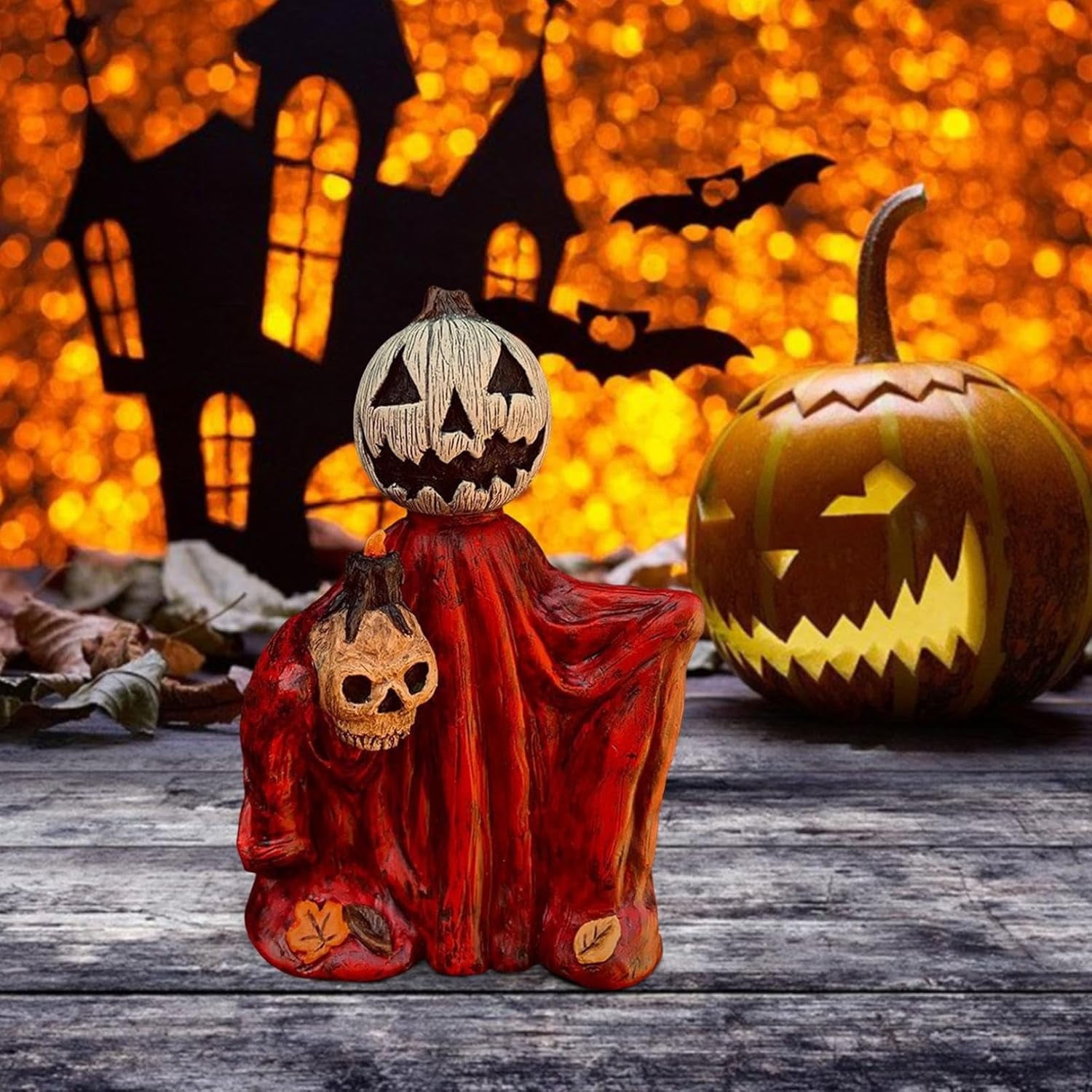 Halloween Pumpkin Statue, Spooky Pumpkin Ghost Figurine, Resin Statues ...