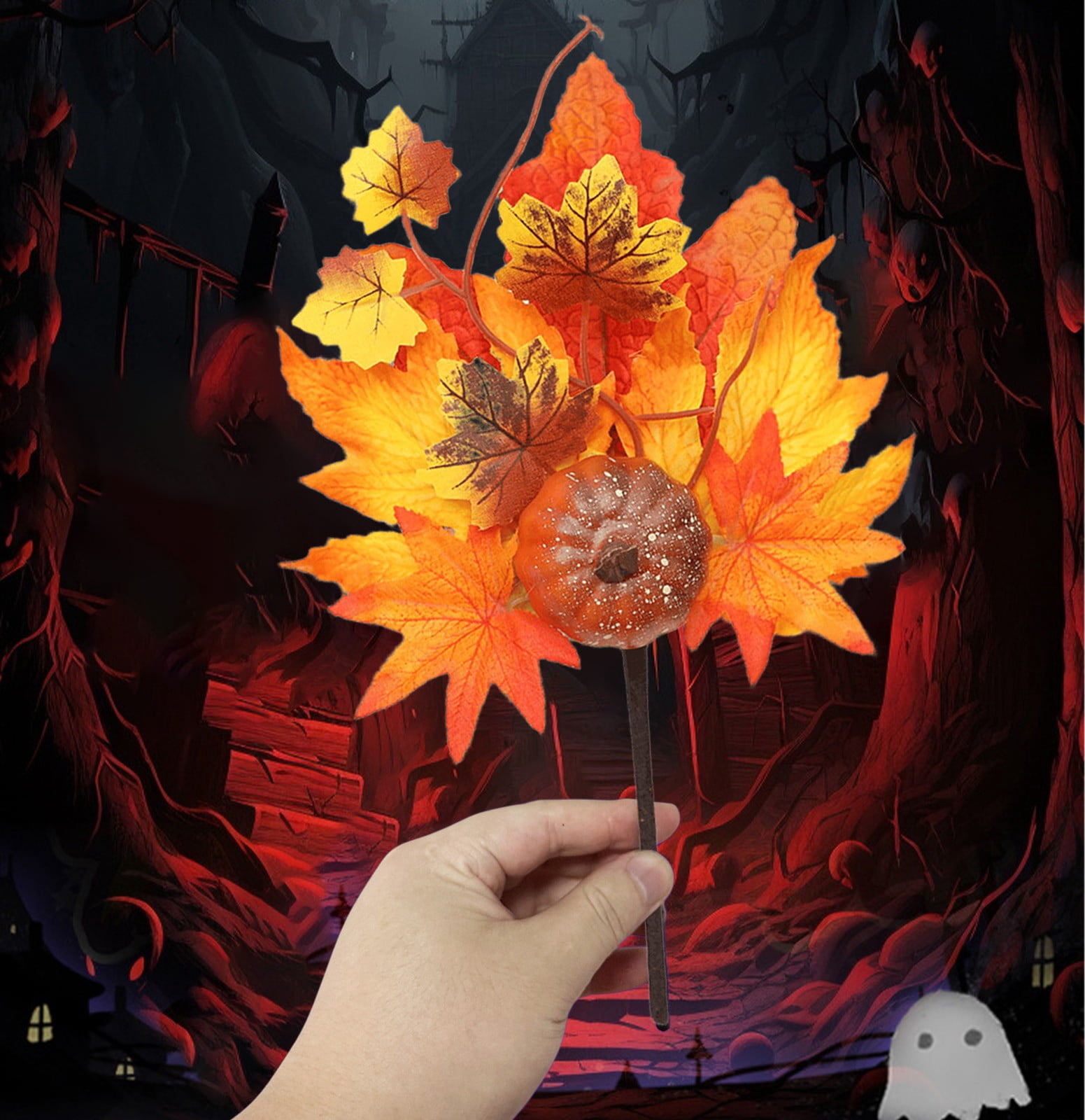 Halloween Pumpkin Stick Decor - Carved Face Fall Harvest Ornament with ...