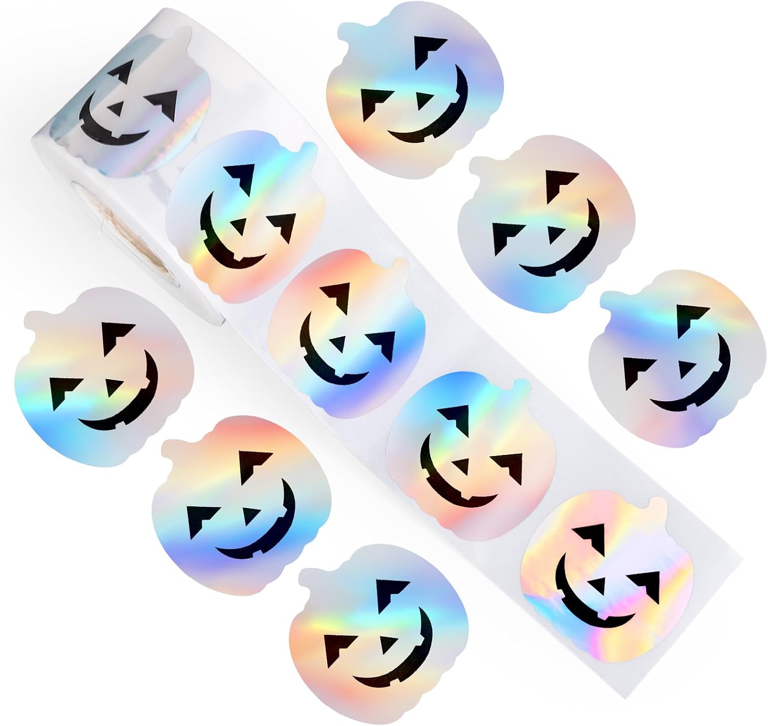 Halloween Pumpkin Stickers Roll Holographic Funny Pumpkin Face Seal ...