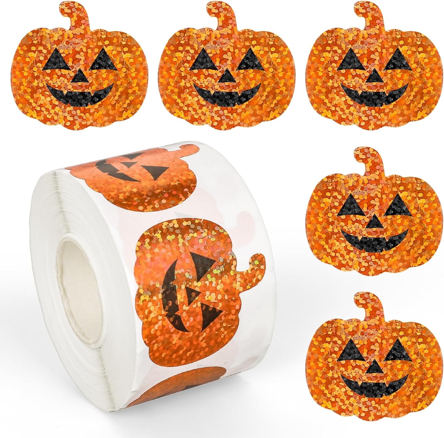 Halloween Pumpkin Stickers Roll Laser Pumpkin Shape Waterproof Decals ...