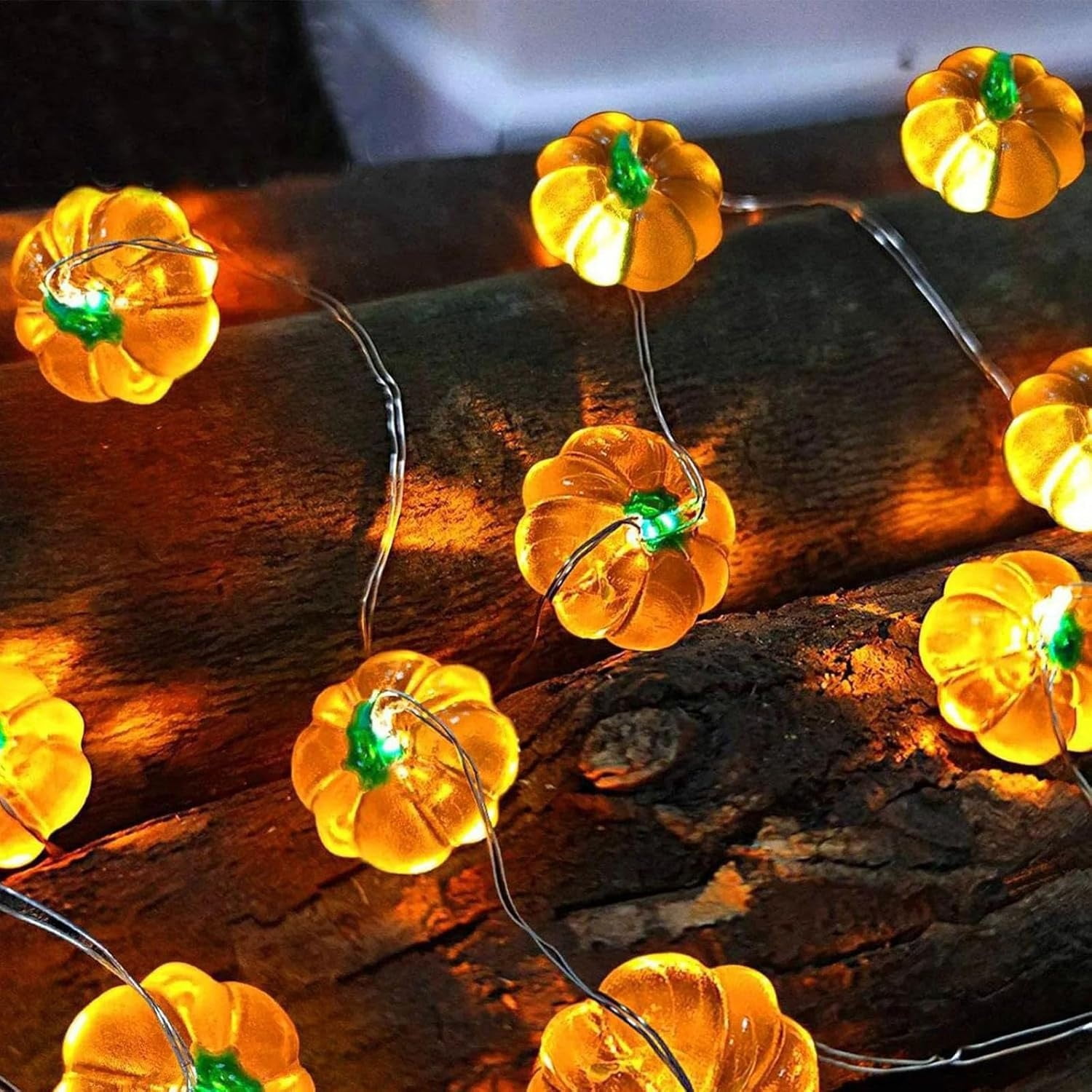 Halloween Pumpkin String Lights, Battery Powered Warm White 3D Pumpkins ...