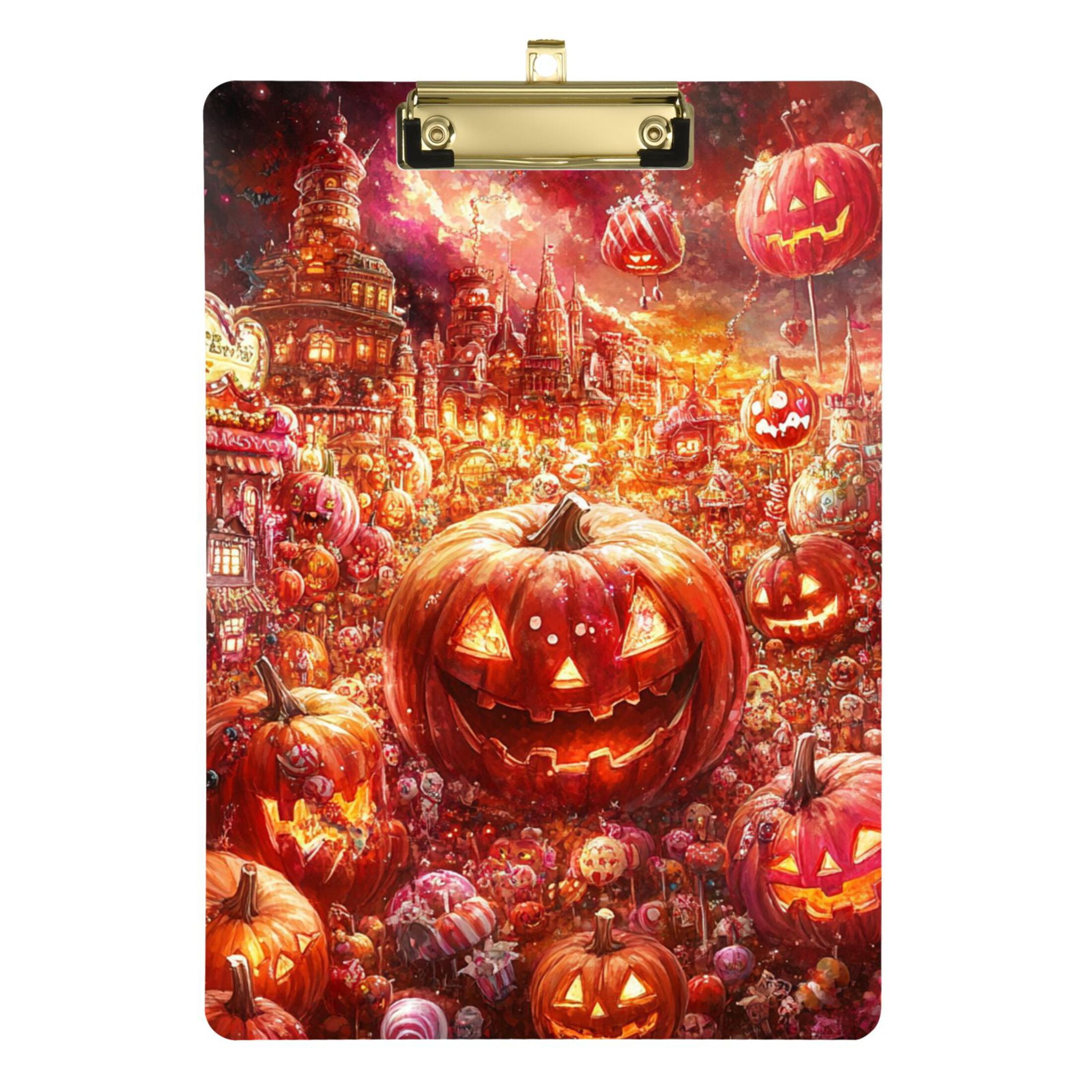 Halloween Pumpkin Town Acrylic Clipboard with Gold Clip for Classroom ...