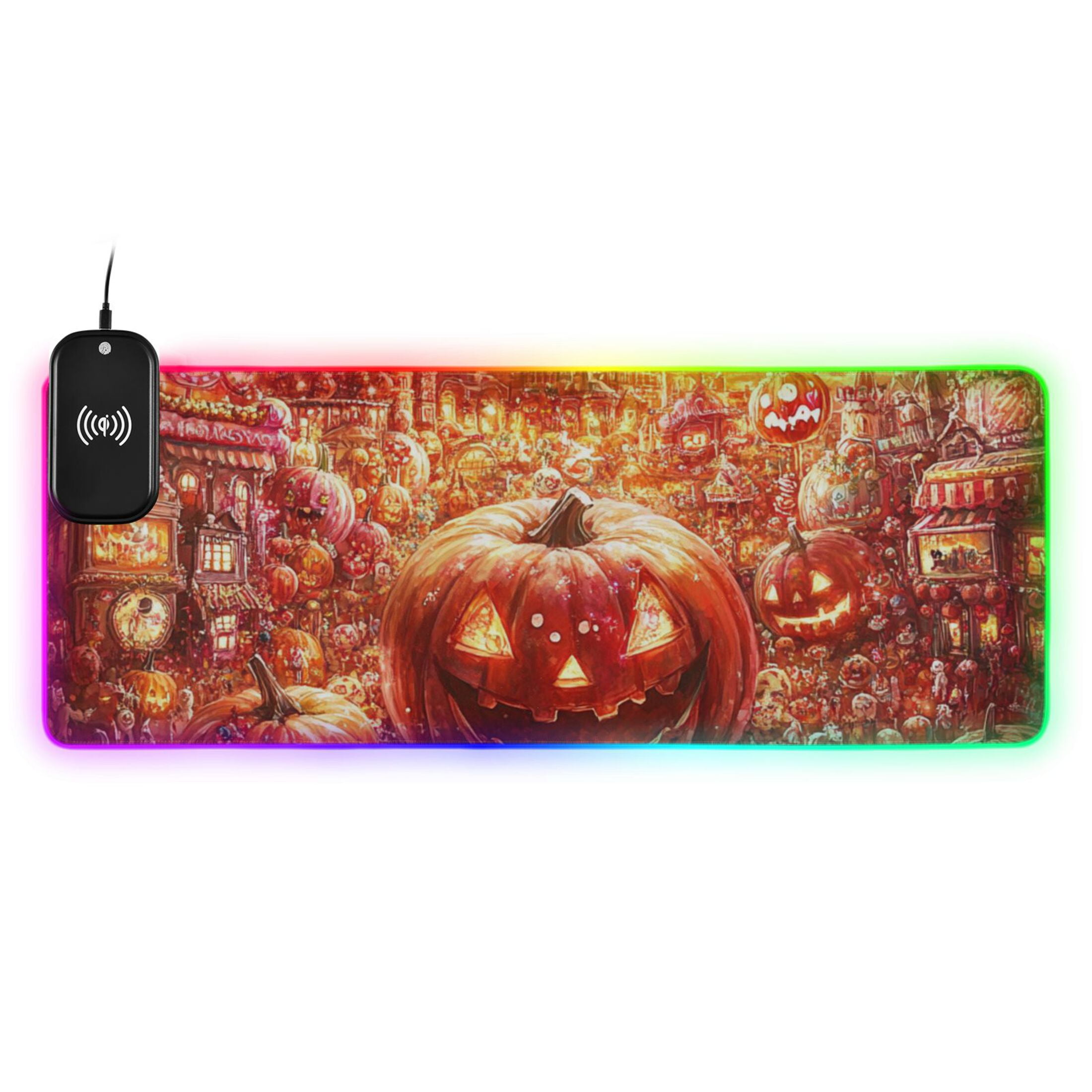 Halloween Pumpkin Town Wireless Charging RGB Gaming Mouse Pad Large ...