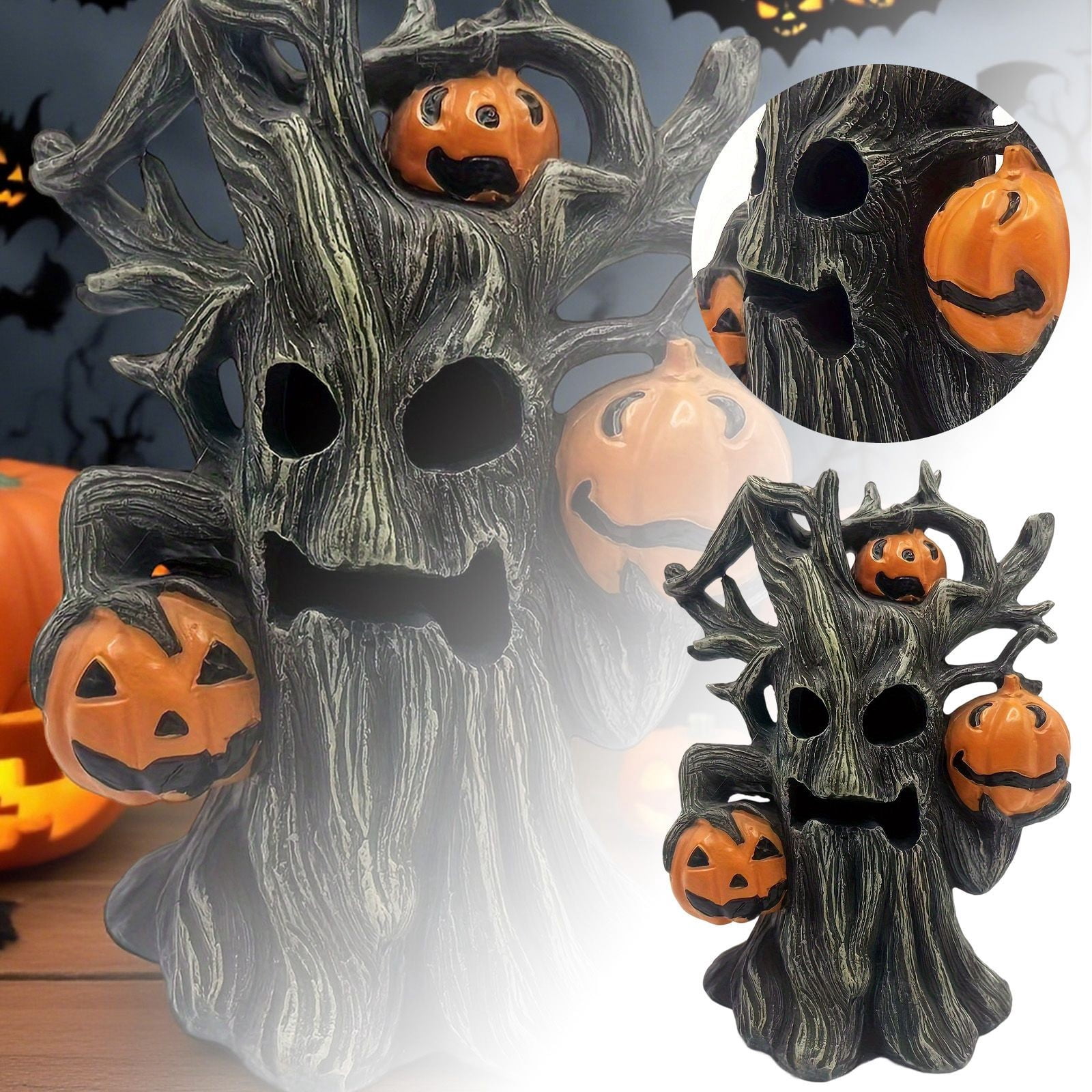 Halloween Pumpkin Tree Decor Resin Halloween Figurine with Ghost ...