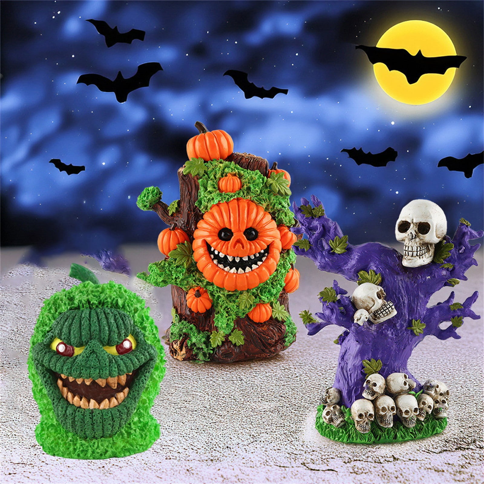 Halloween Pumpkin Tree Stump Statue, Smiling Jack-O'-Lantern Resin ...