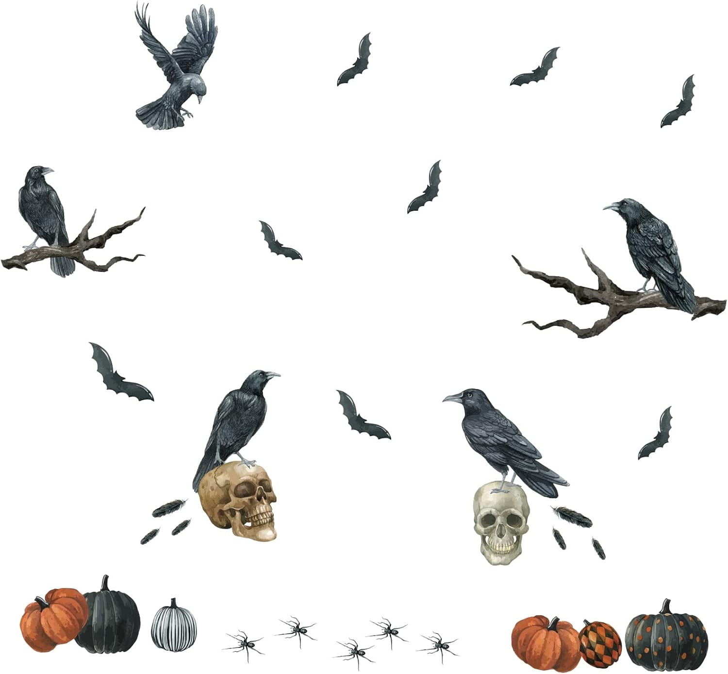 Halloween Pumpkin Wall Decal Raven Skull Bat Spider Animals Wall ...