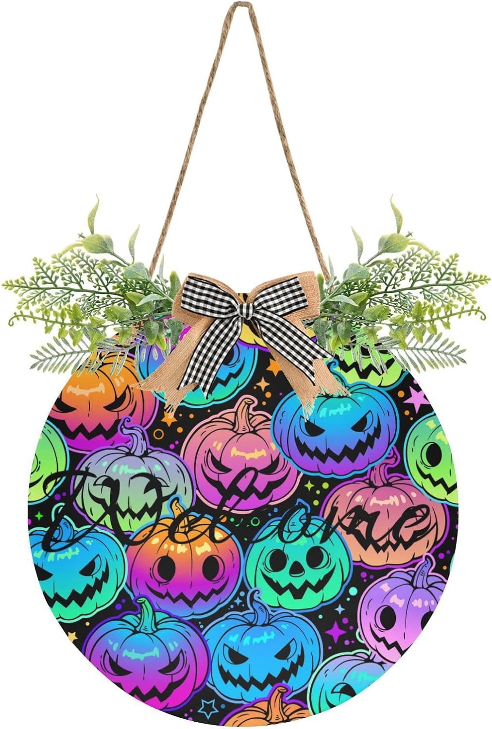 Halloween Pumpkin Welcome Sign Front Door Round Wall Door Sign with ...