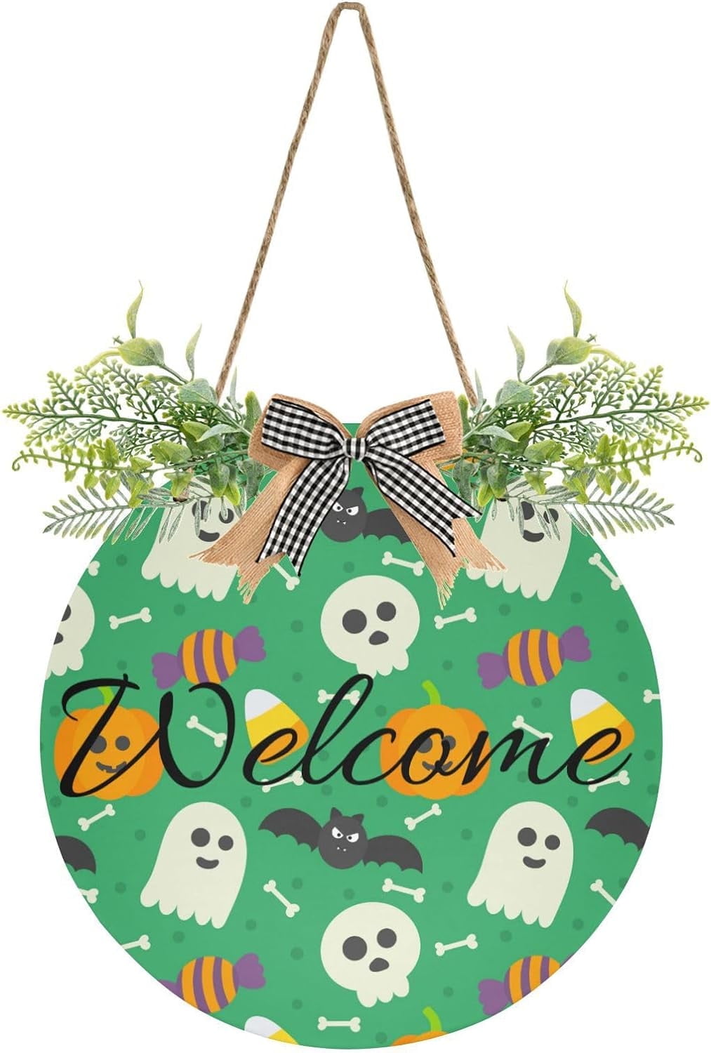 Halloween Pumpkin Welcome Sign Front Door Round Wall Door Sign with ...