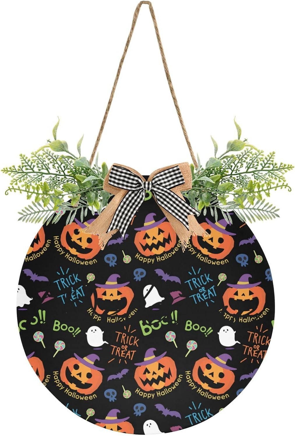 Halloween Pumpkin Welcome Sign Front Door Round Wall Door Sign with ...