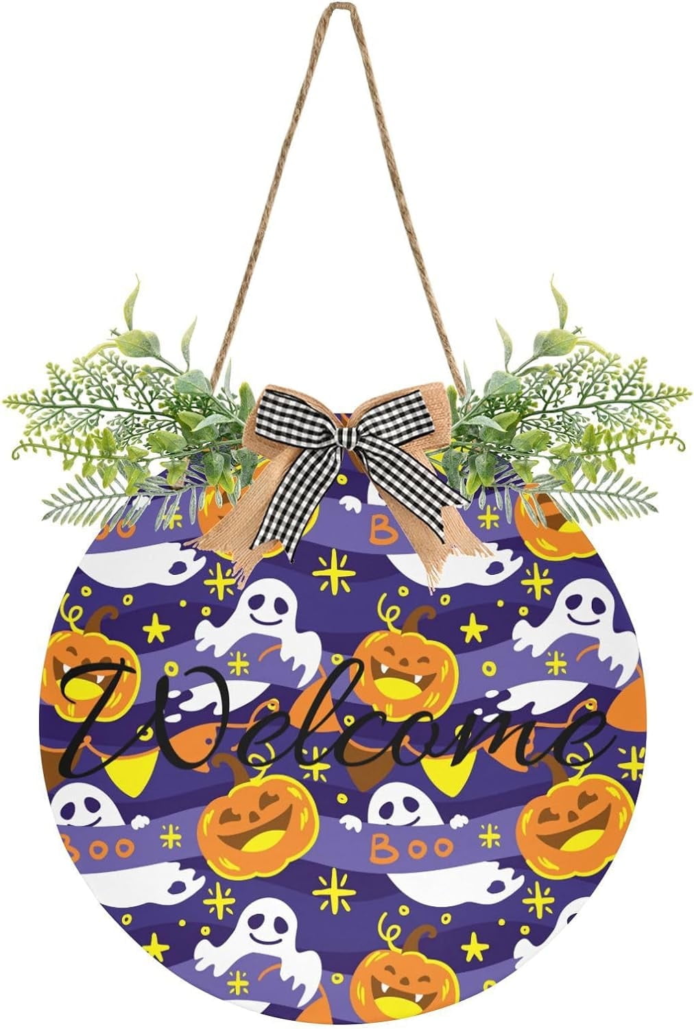 Halloween Pumpkin Welcome Sign Front Door Round Wall Door Sign with ...