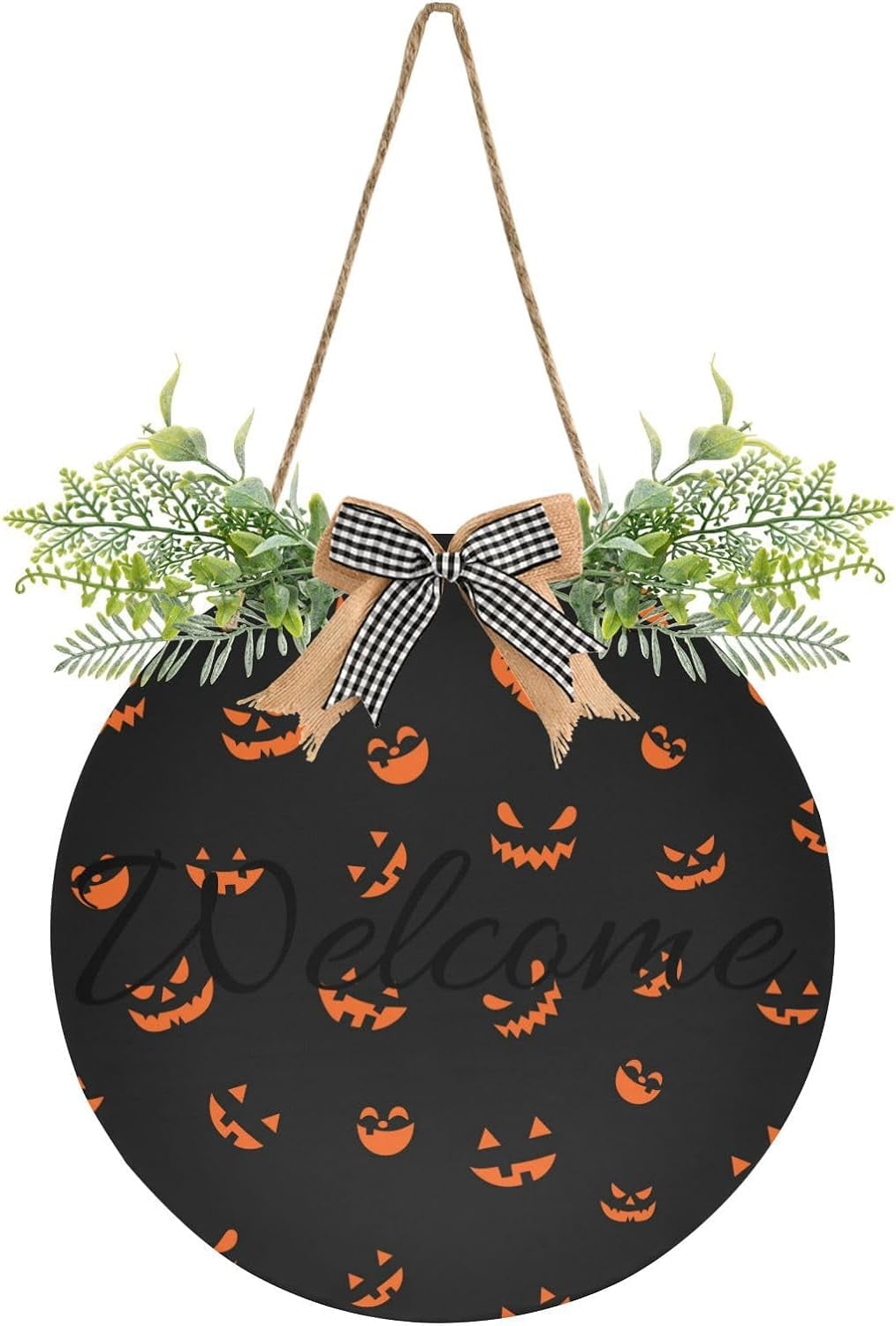 Halloween Pumpkin Welcome Sign Front Door Round Wall Door Sign with ...