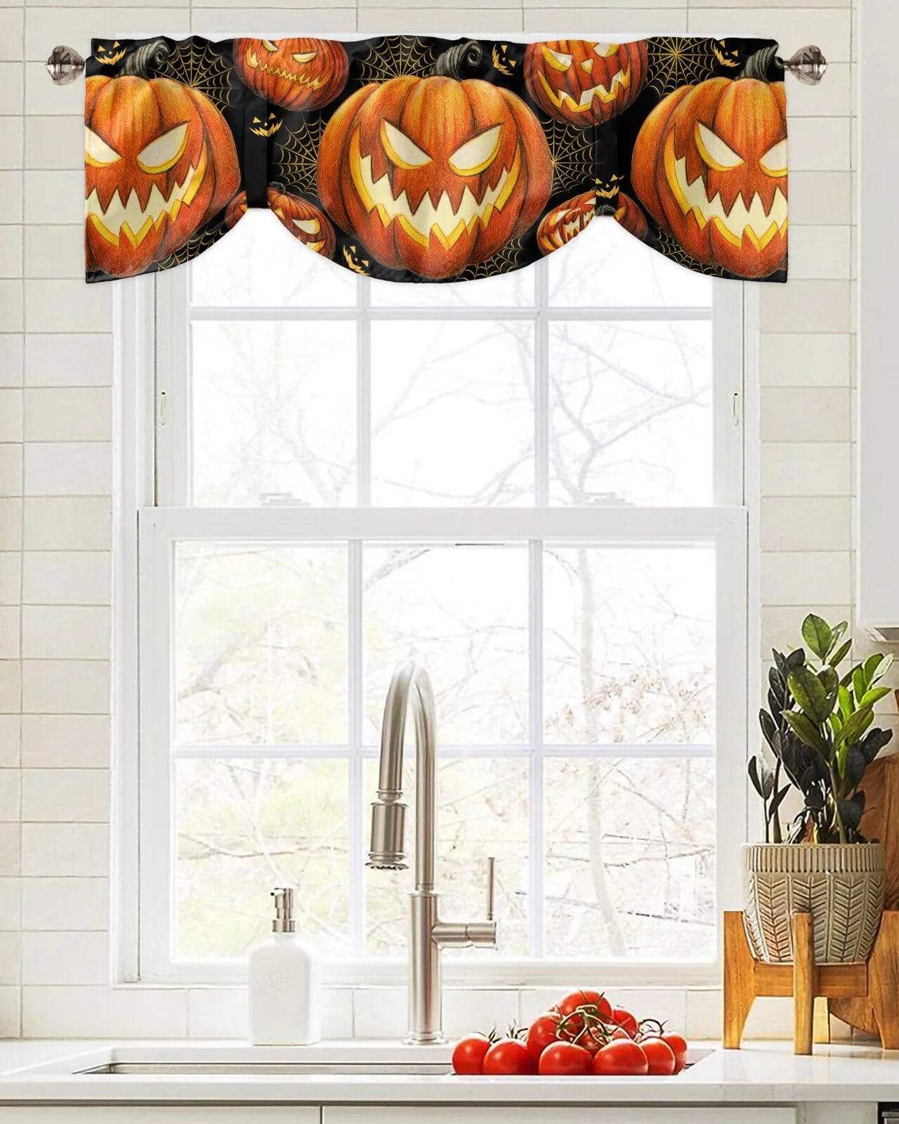 Halloween Pumpkin Window Curtain Living Room Kitchen Cabinet Tie-up ...