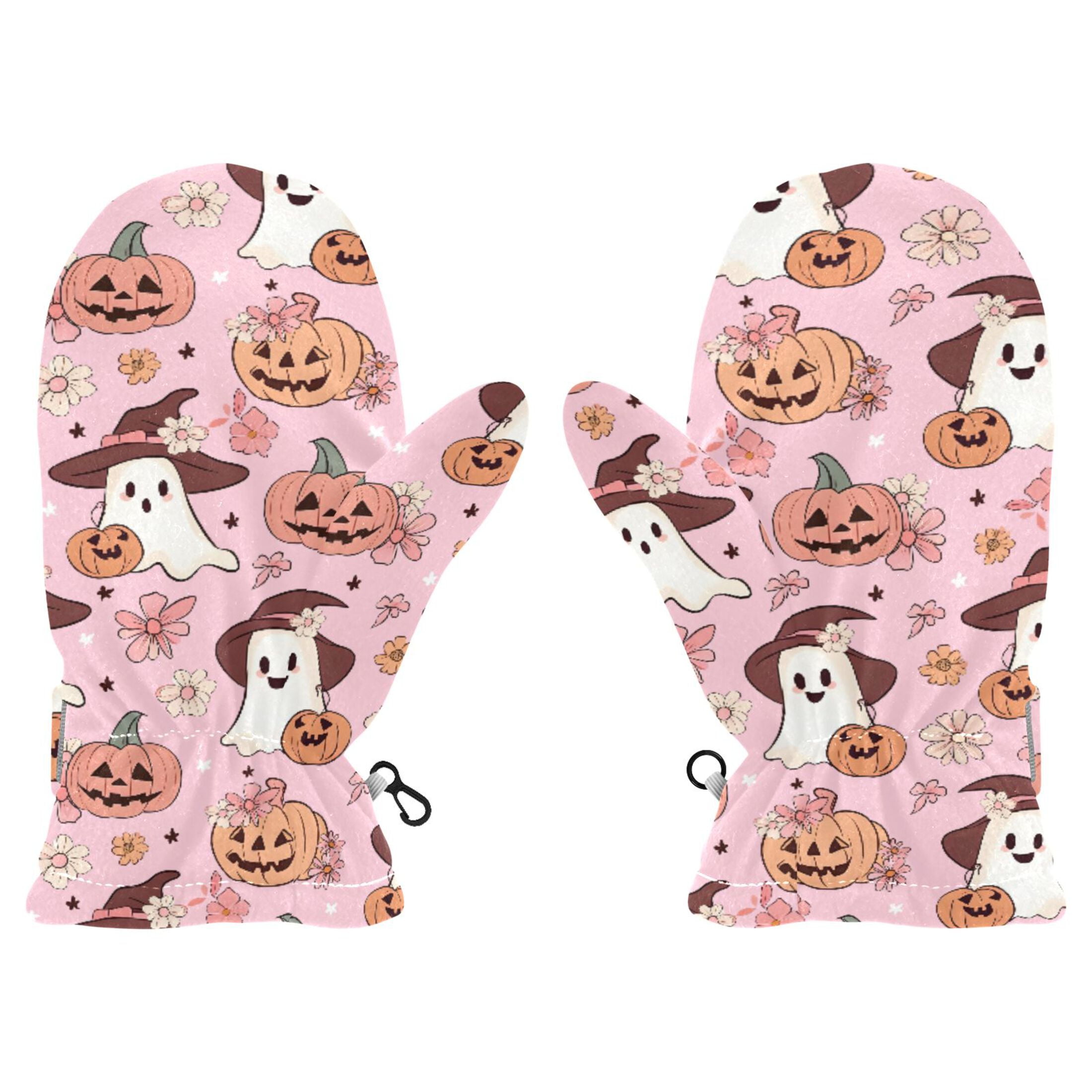 Halloween Pumpkin and Ghost Cold Weather Mittens Cozy Gloves with ...