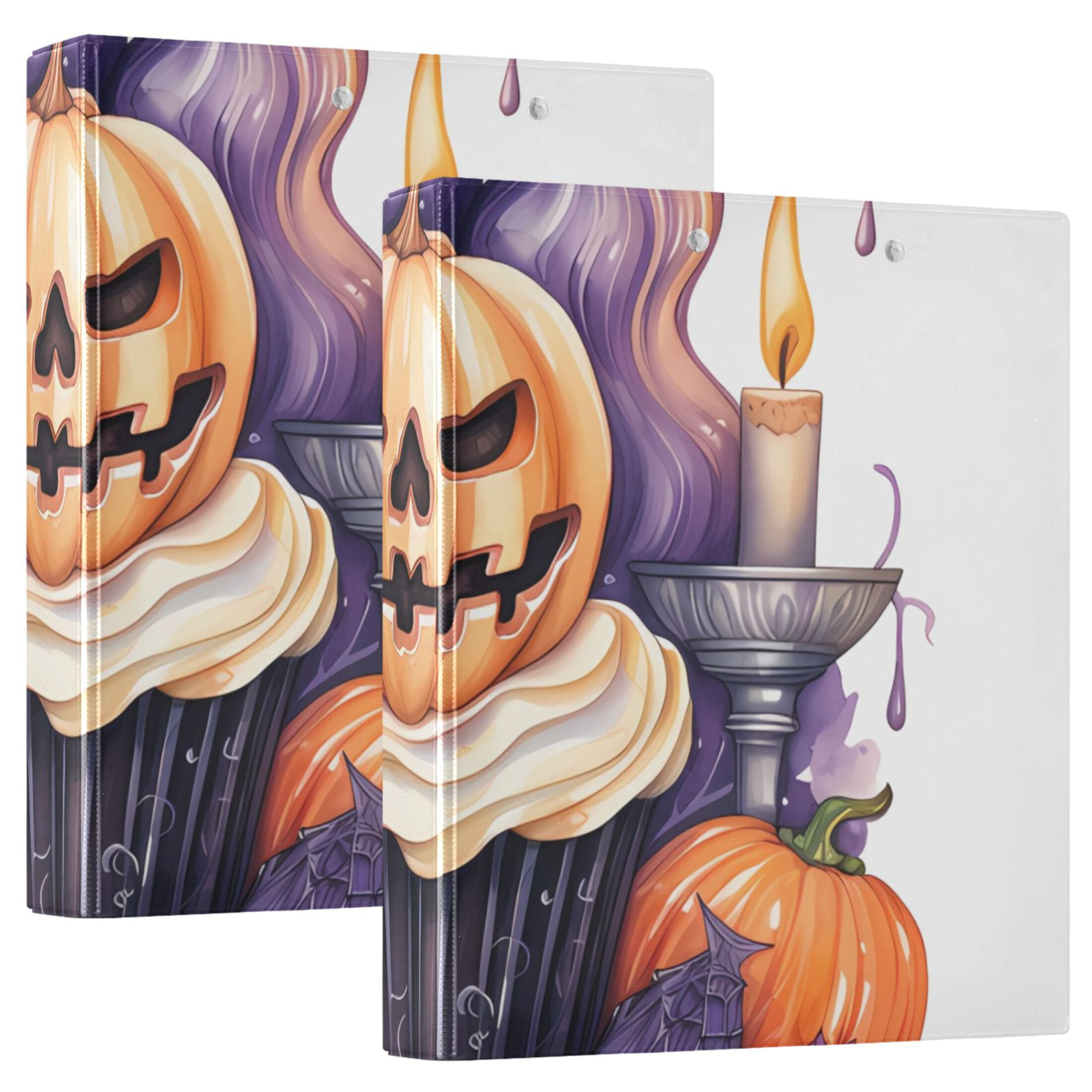 Halloween Pumpkins Candles 3 Ring Binders 1.5 inch Hardcover File Folders with Interior Pockets ...