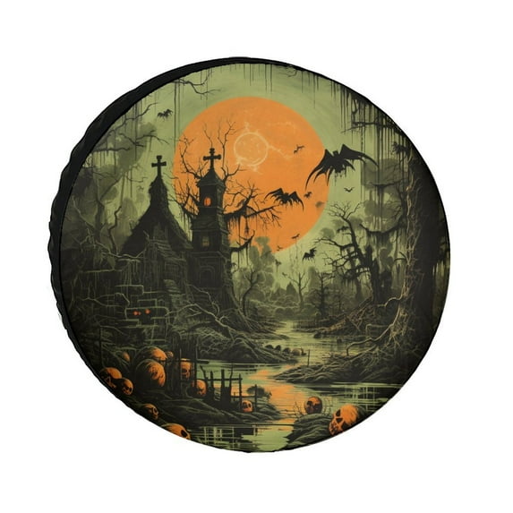 Halloween Pumpkins Haunted House Full Moon Camper Spare Tire Cover ...