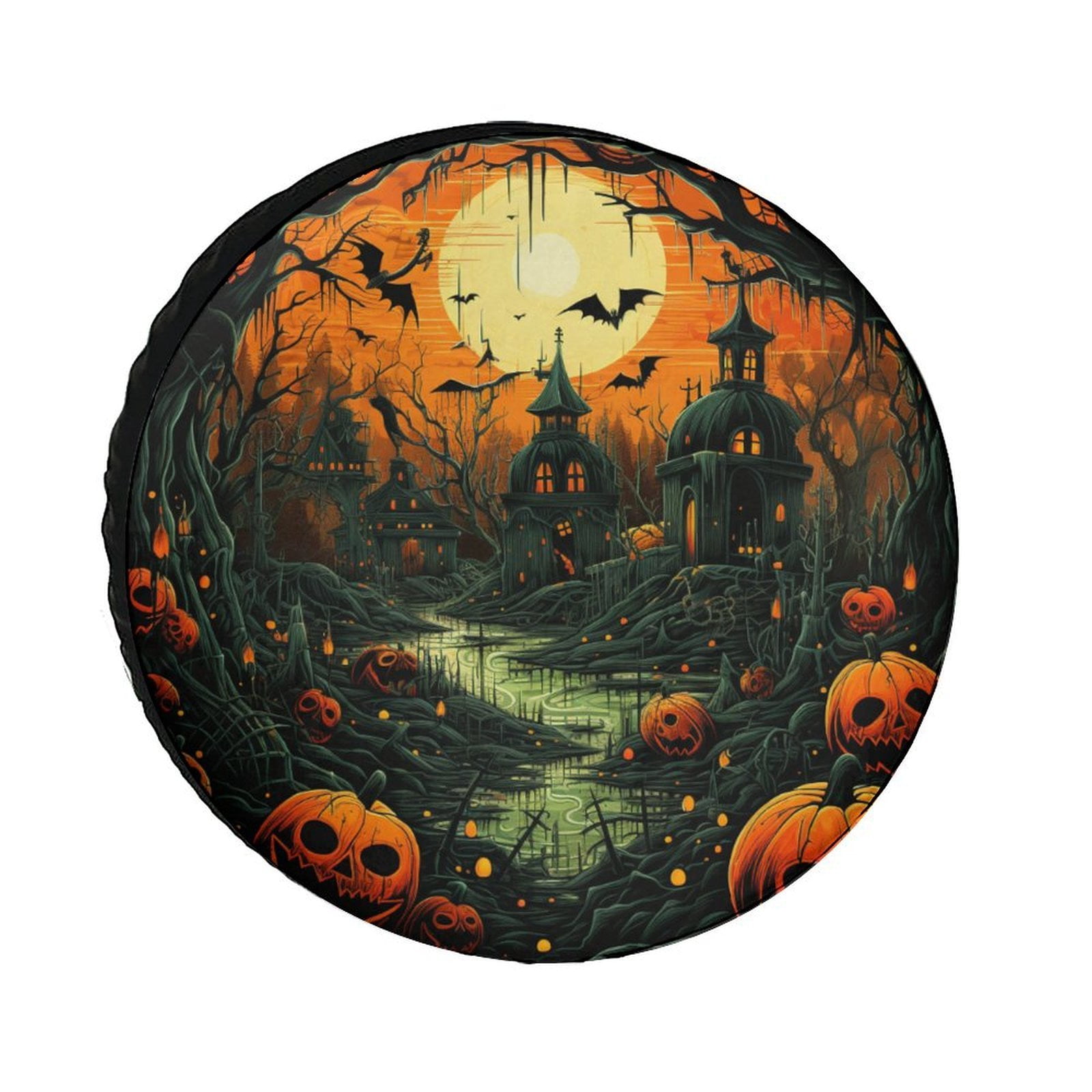 Halloween Pumpkins Haunted House Full Moon Heavy Duty Spare Tire Cover ...