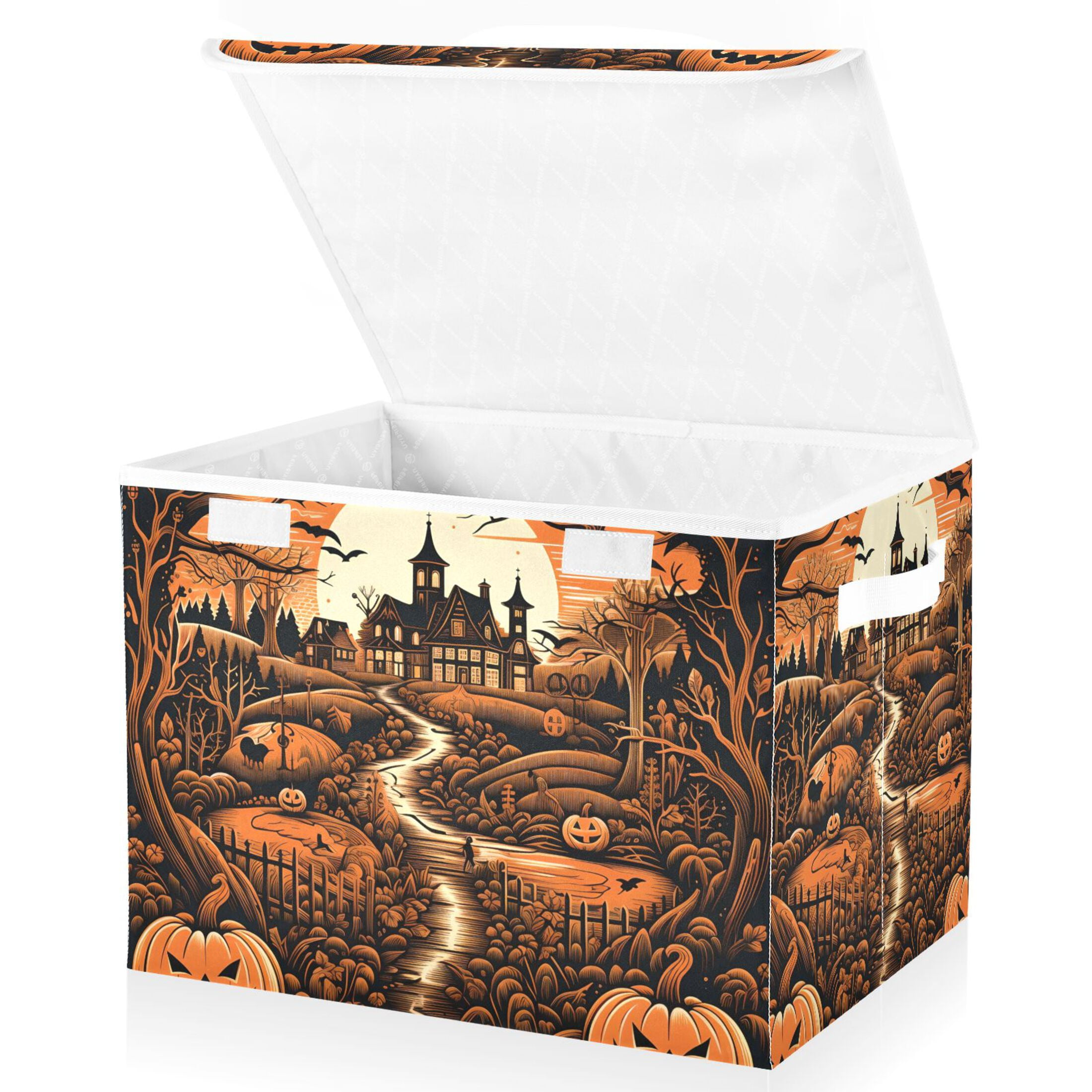 Halloween Pumpkins Print Large Lidded Bin Foldable Storage Baskets ...