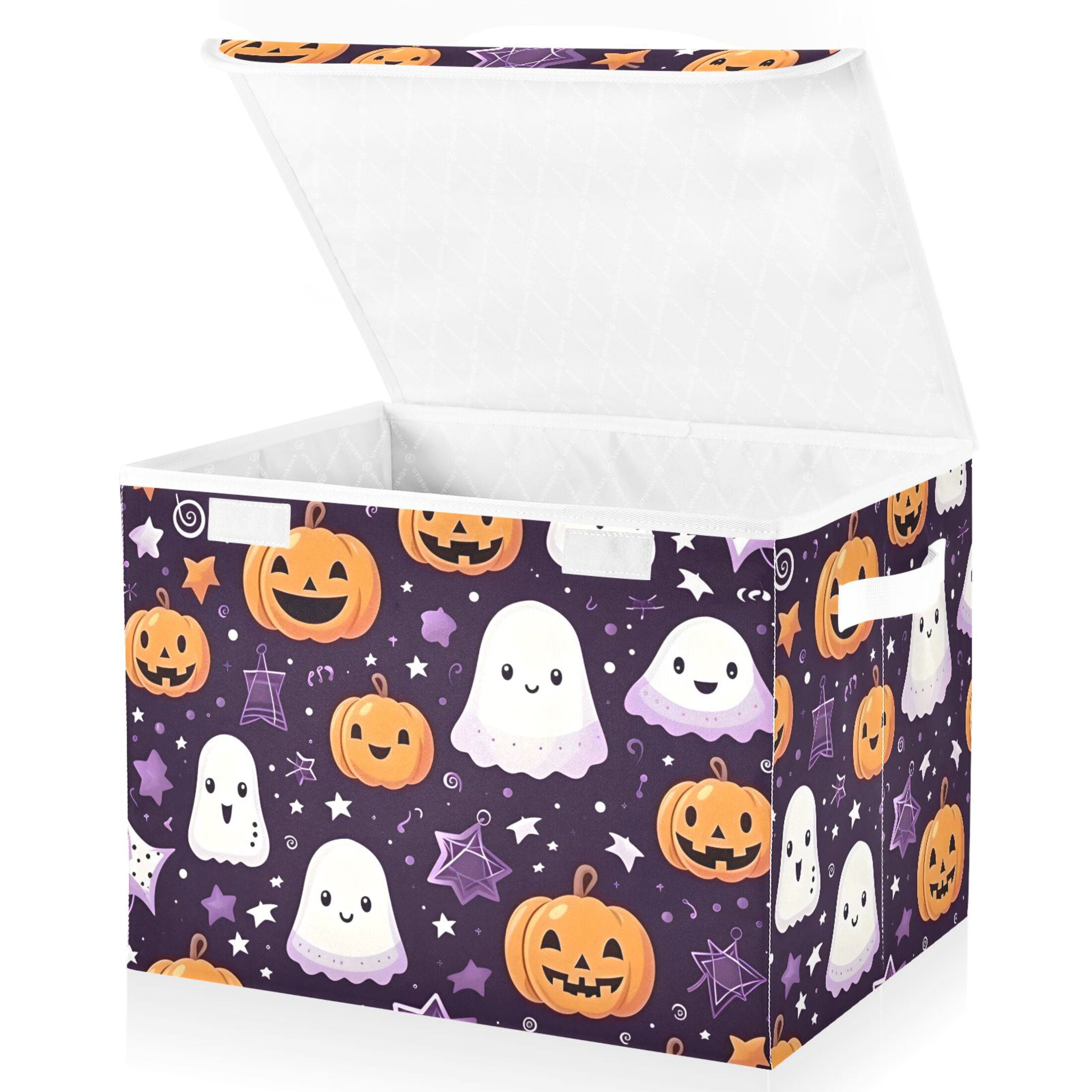 Halloween Pumpkins Purple Large Lidded Bin Foldable Storage Baskets ...