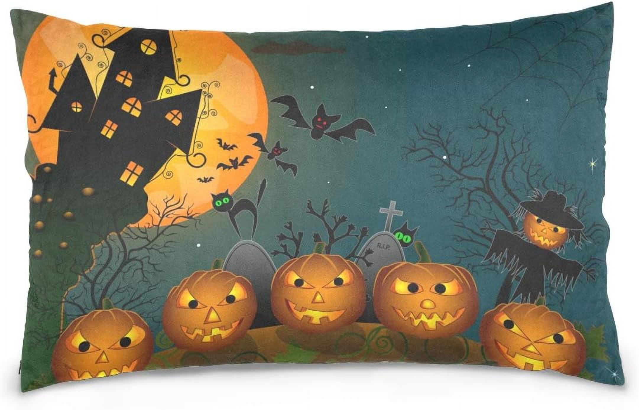 Halloween Pumpkins and Scarecrow Velvet Oblong Lumbar Plush Throw ...