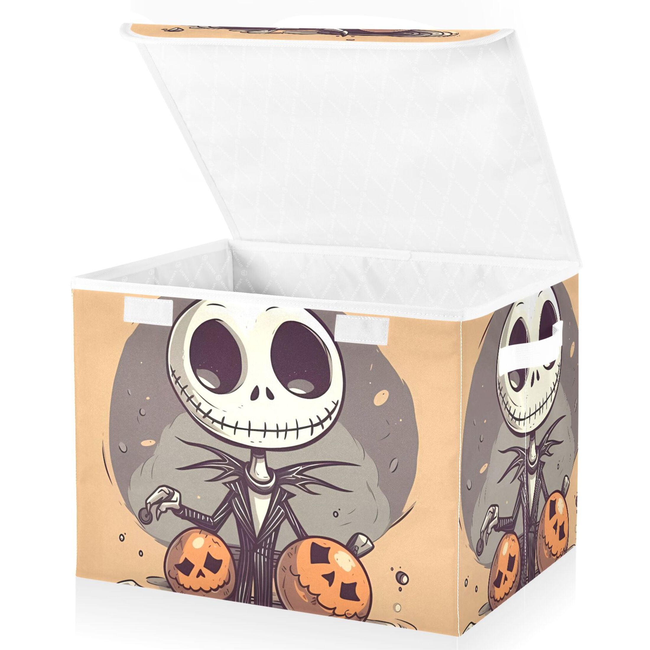 Halloween Pumpkins and Skull Skeleton Large Lidded Bin Foldable Storage ...